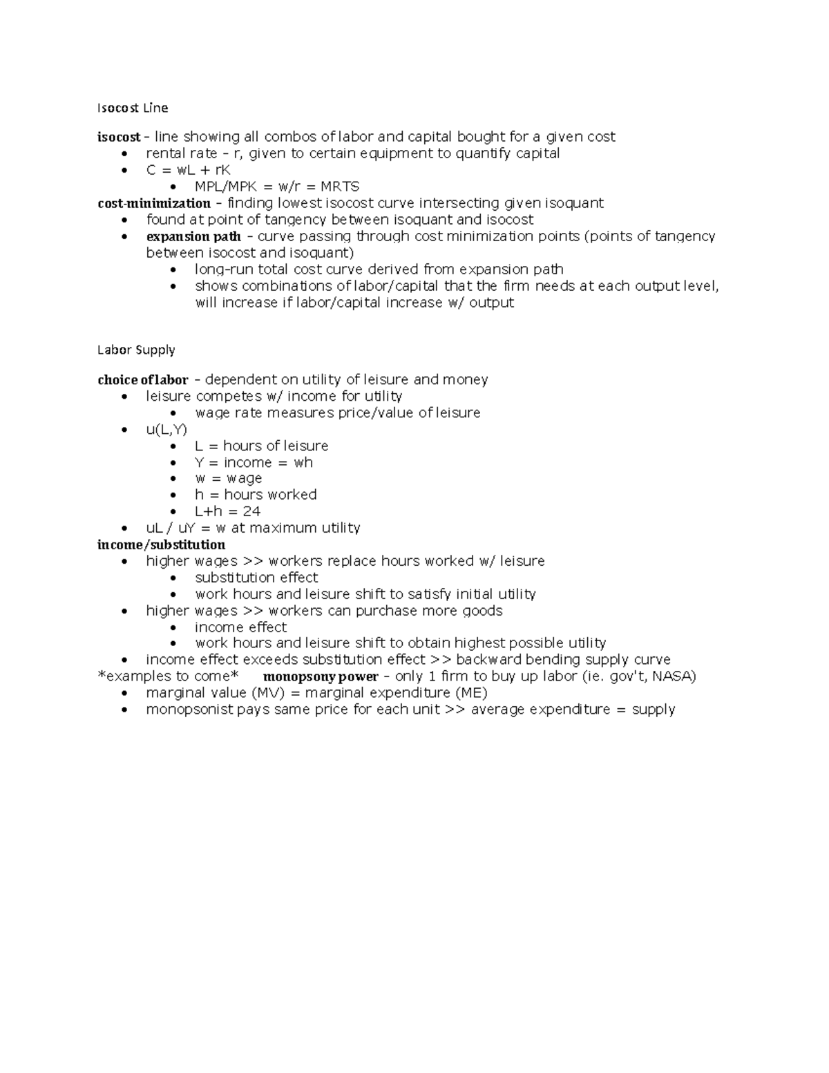 6th Chap - Lecture notes 6 - Isocost Line isocost - line showing all ...