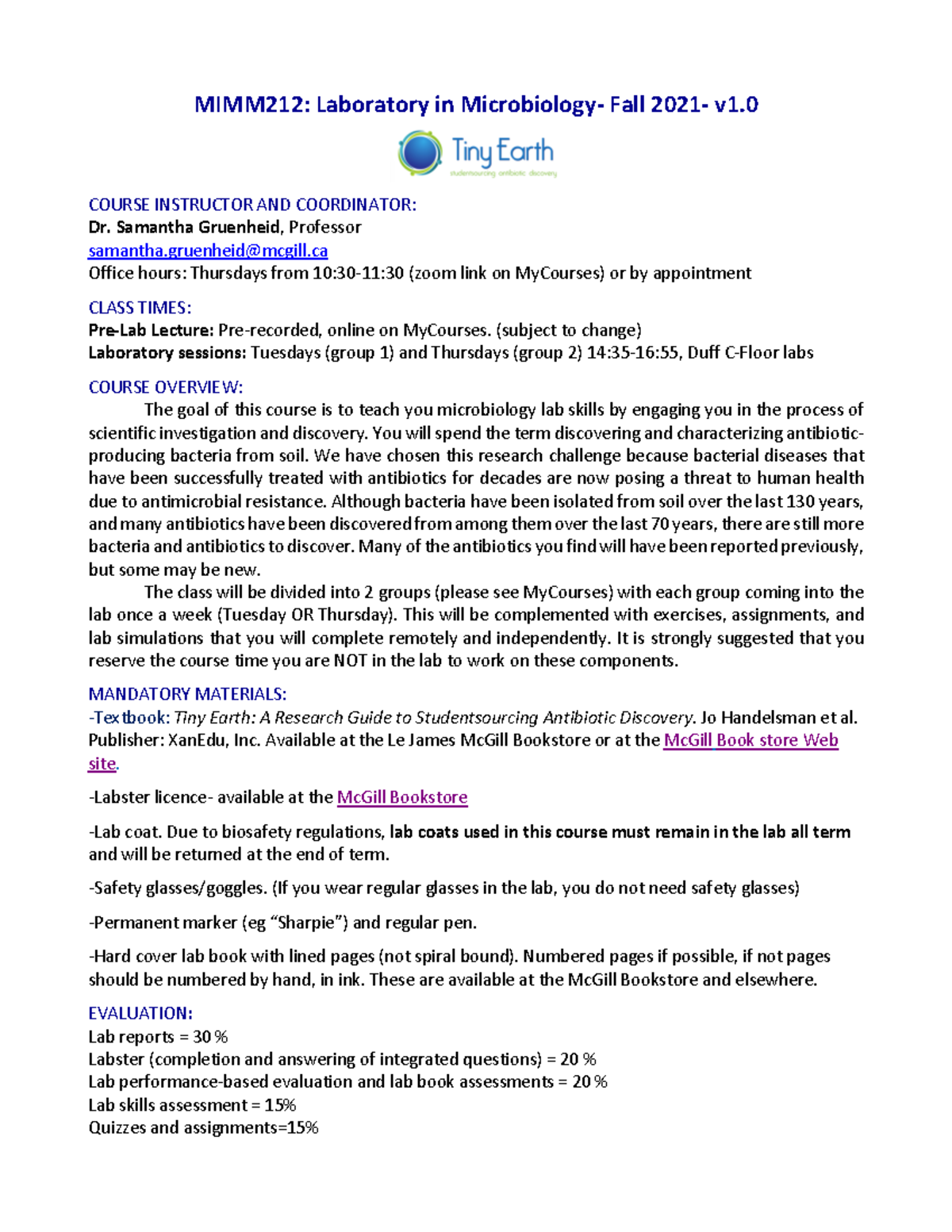 Mimm 212 syllabus 2021v1 - MIMM212: Laboratory in Microbiology- Fall 20 ...