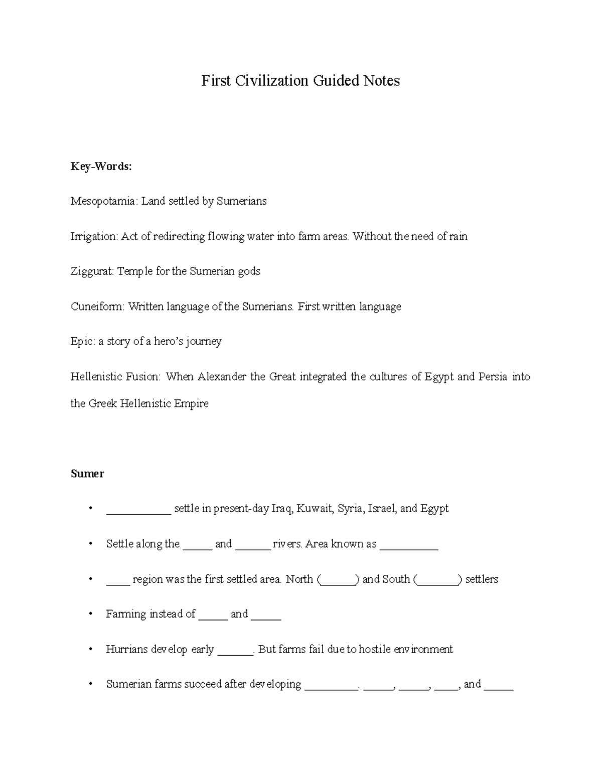 First Civilization Guided Notes - First Civilization Guided Notes Key ...