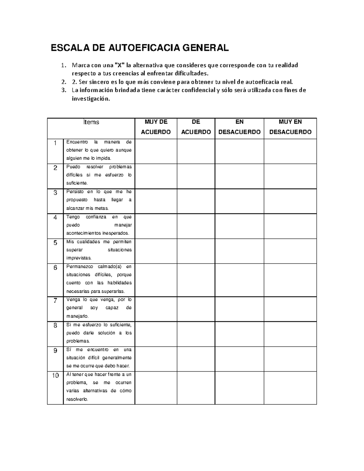 Escala DE Autoeficacia General - ESCALA DE AUTOEFICACIA GENERAL 1 ...