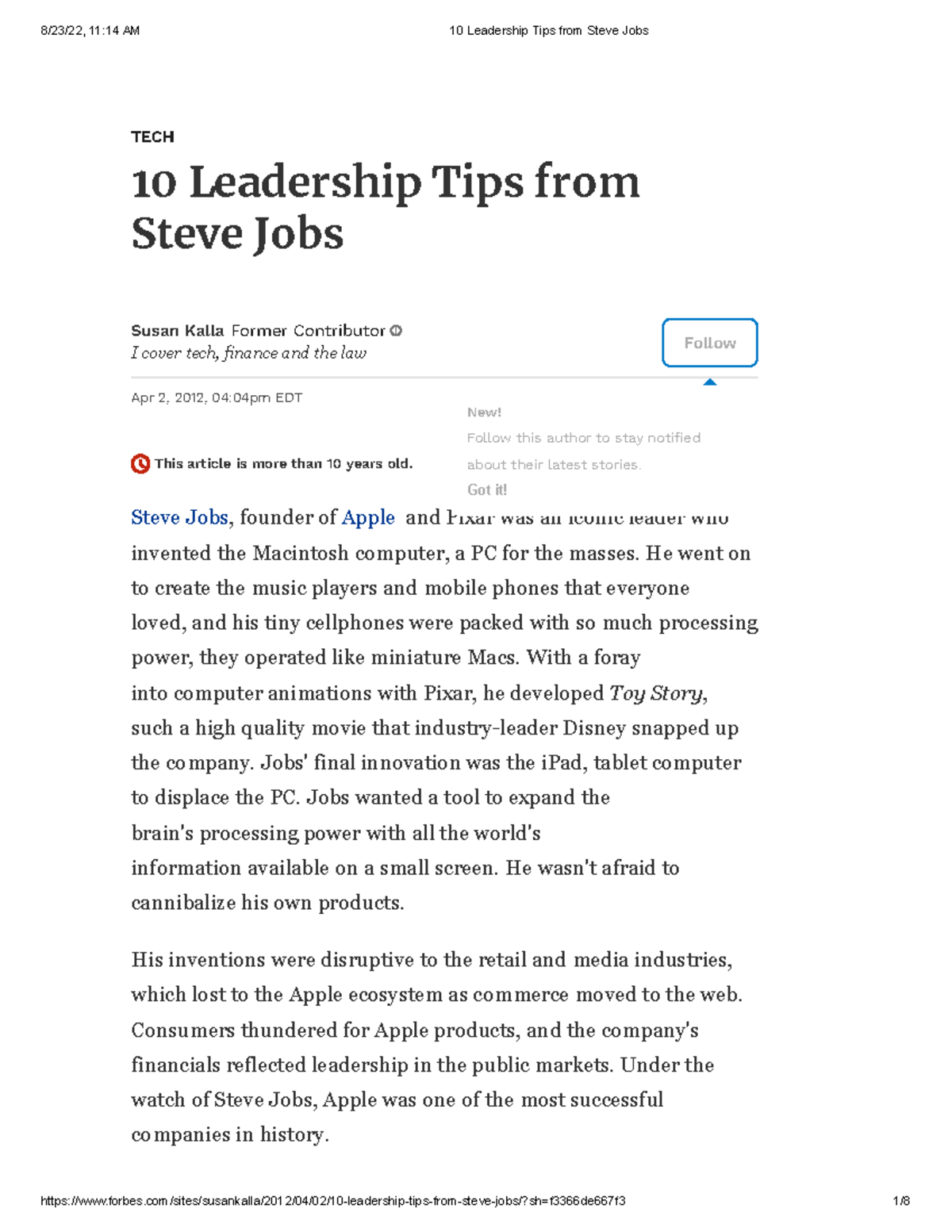 10 Leadership Tips from Steve Jobs - I cover tech, finance and the law ...