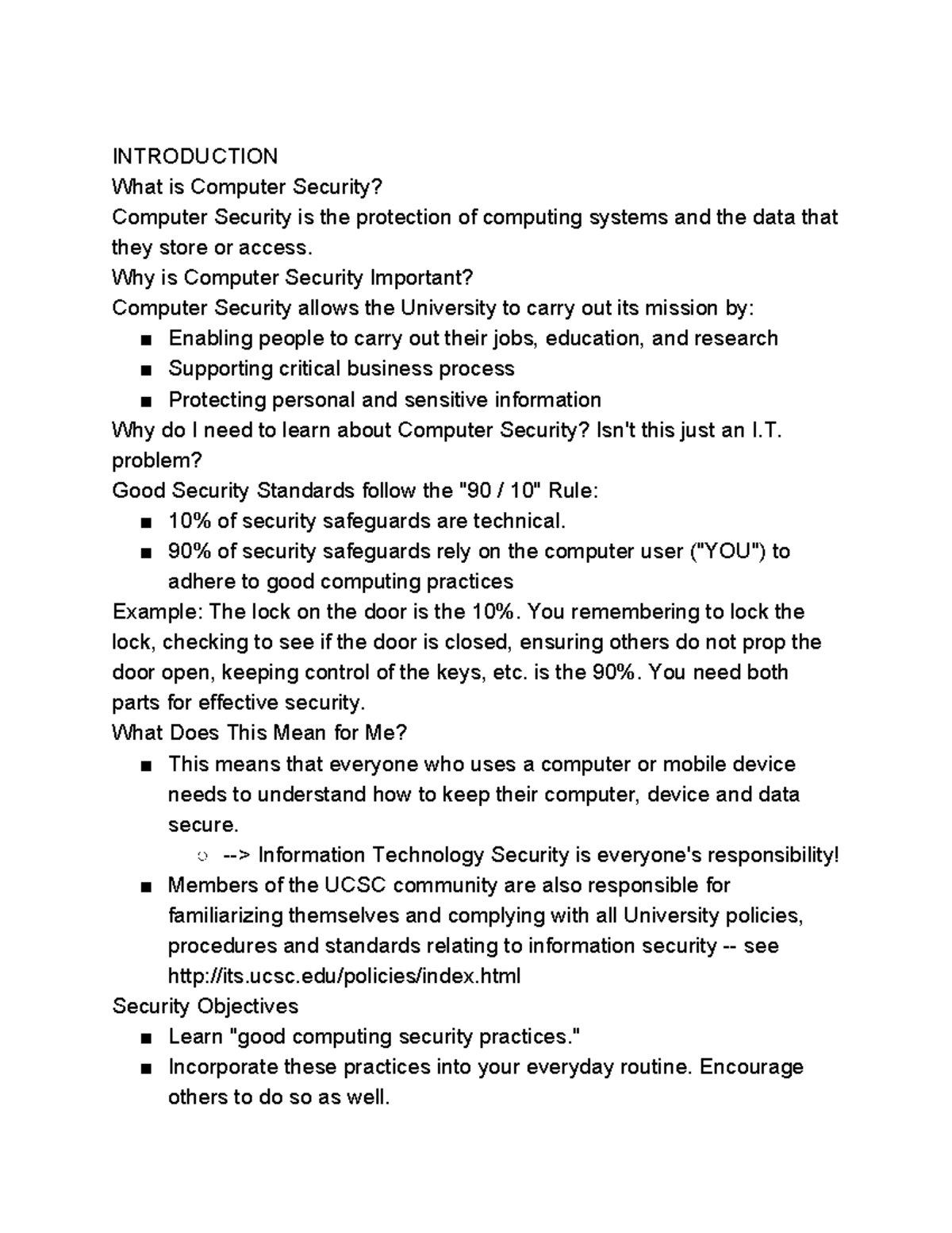 Computer Security Notes - INTRODUCTION What is Computer Security ...
