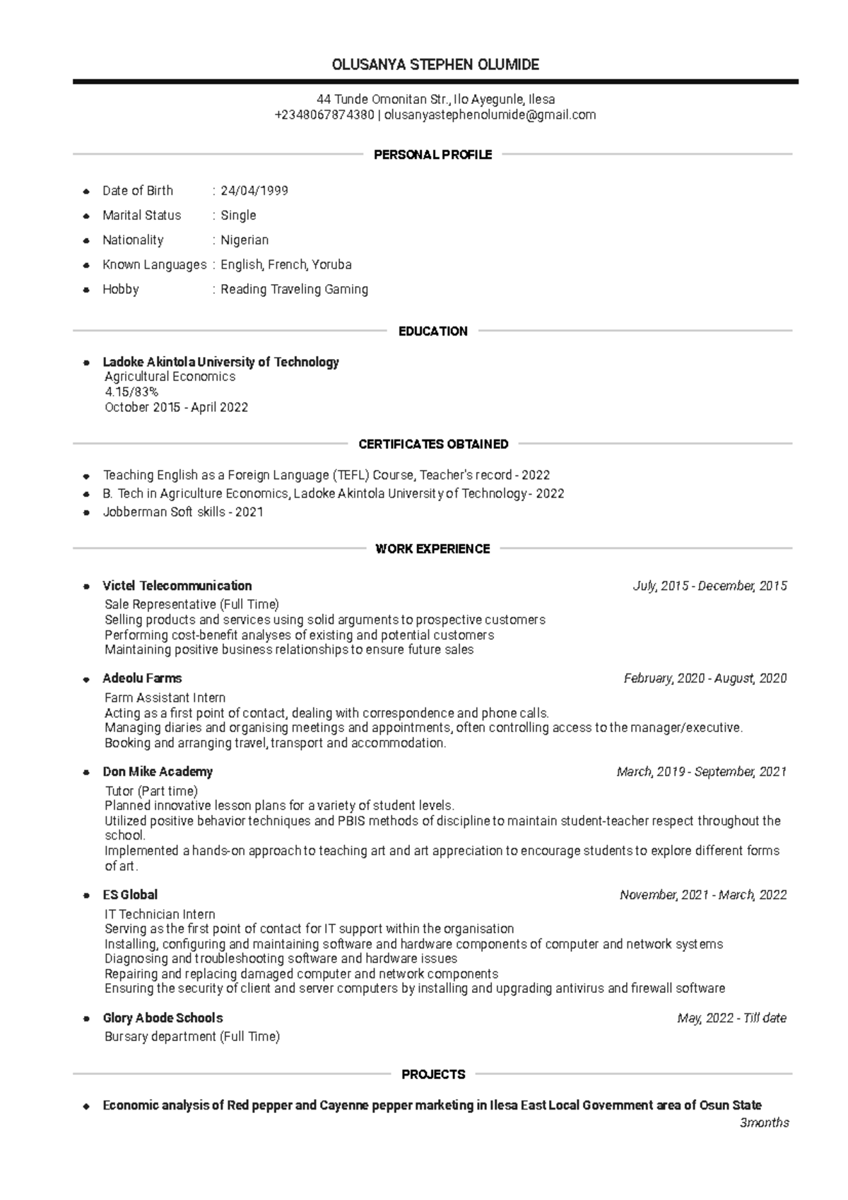Stephen's Detailed CV - July, 2015 - December, 2015 February, 2020 ...