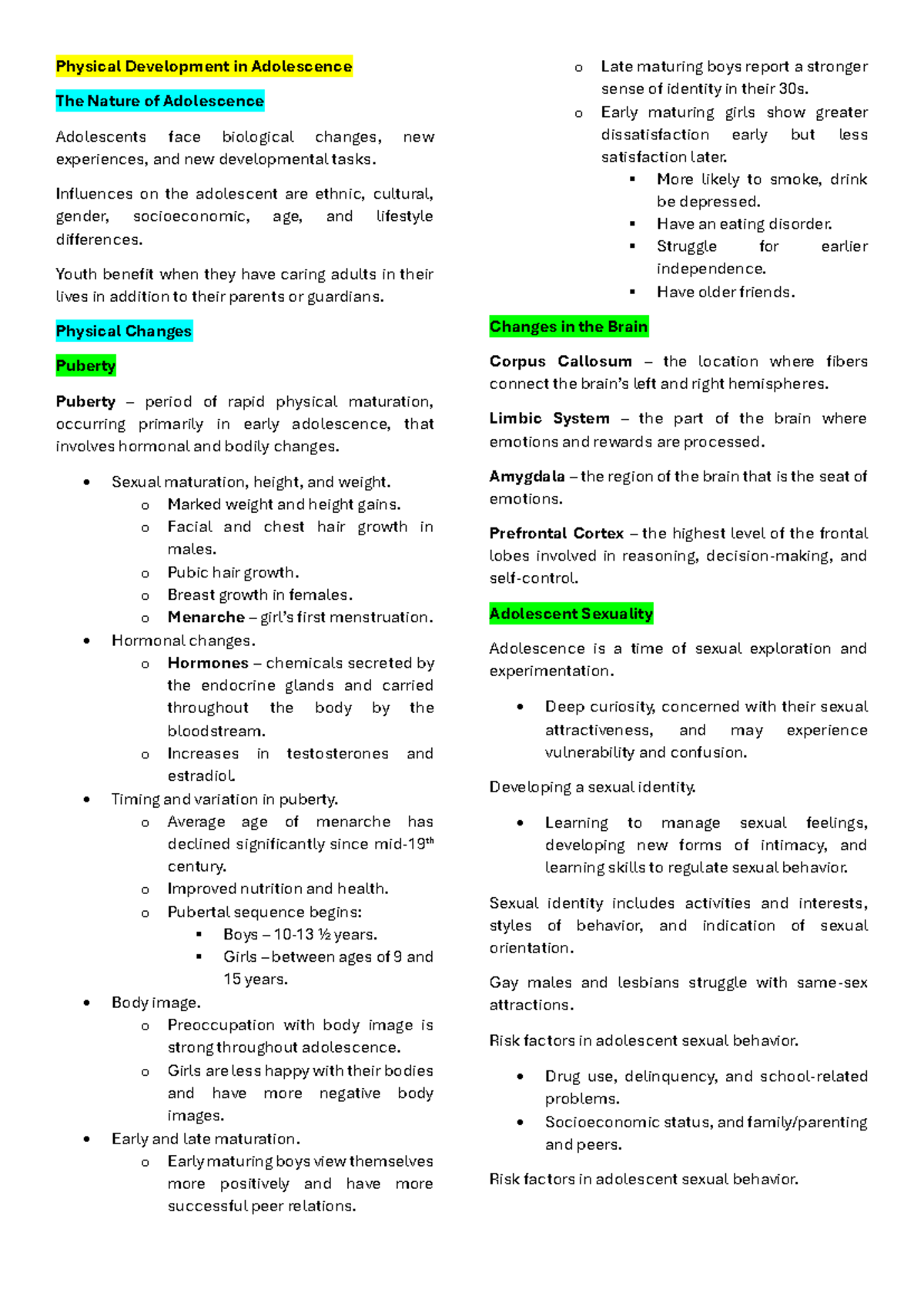 Adolescence (Santrock) - Physical Development in Adolescence The Nature ...