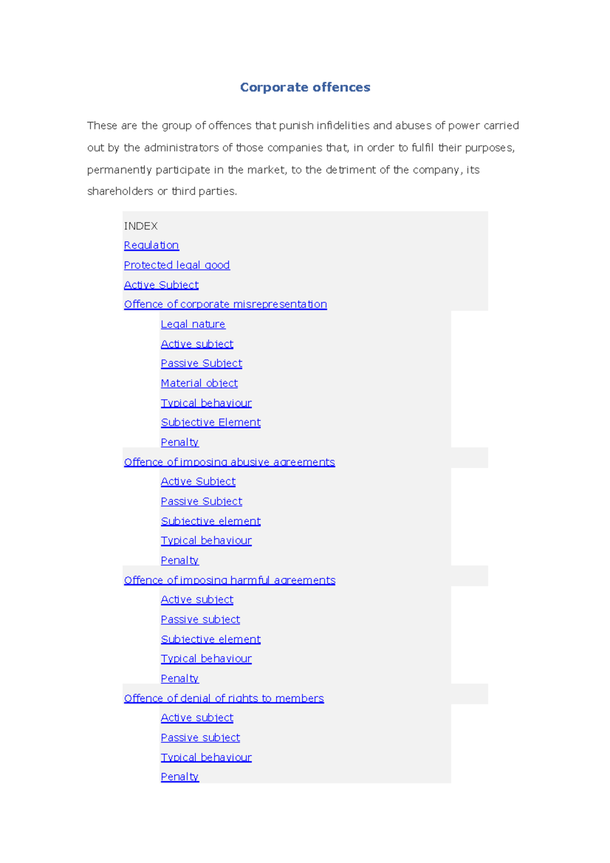 T-6 Corporate offences - Corporate offences These are the group of ...