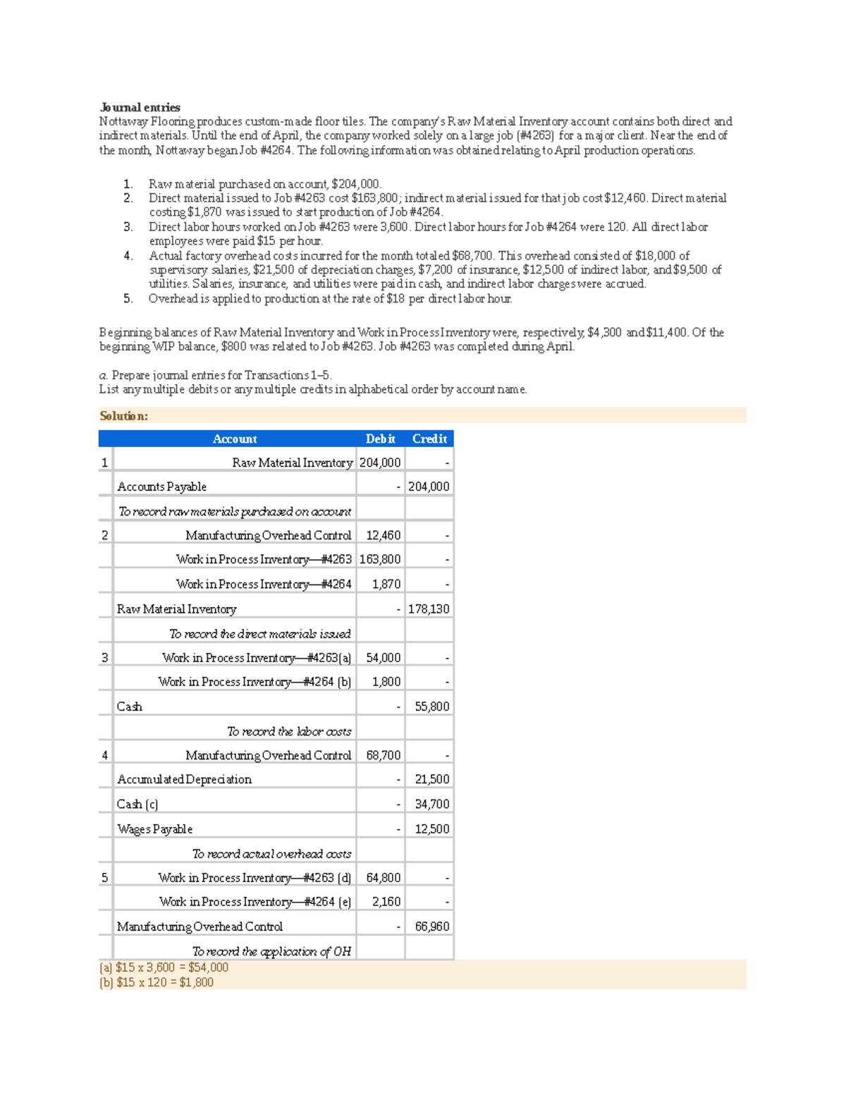 Assignment - #24 - Journal entries Nottaway Flooring produces custom-made floor tiles. The ...