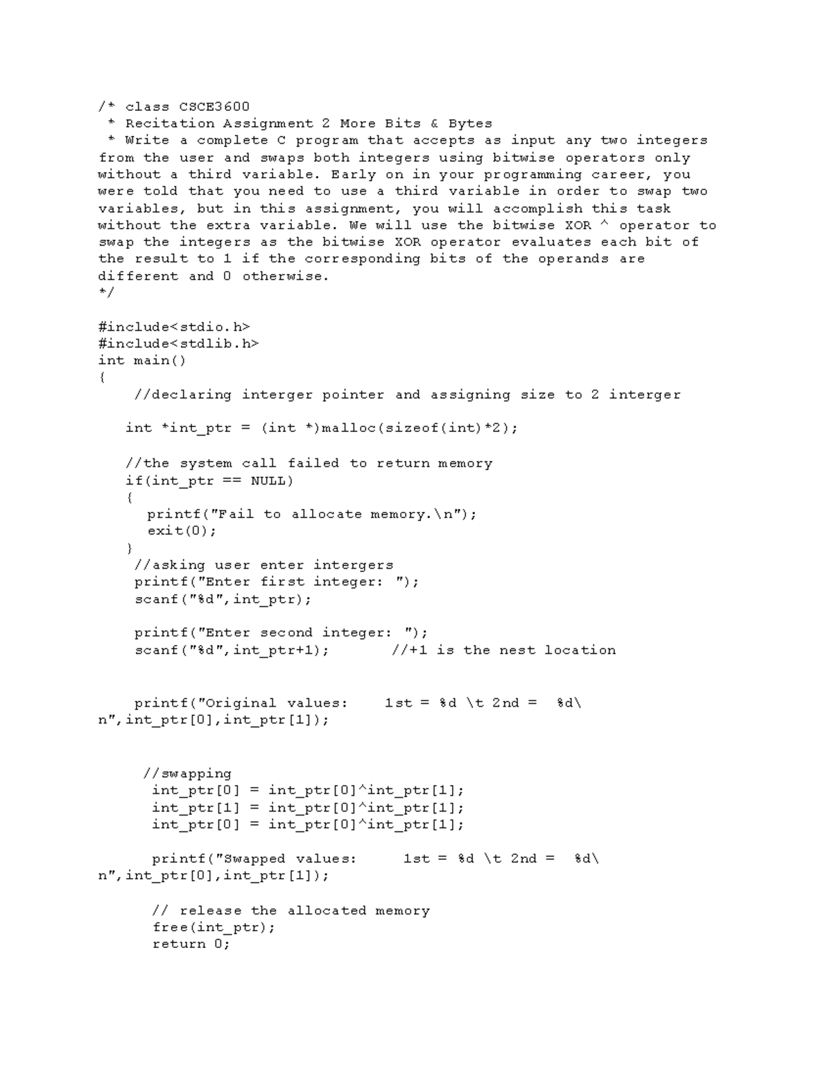 Assignment 2 More Bits And Bytes Cs 3600 Class Csce Recitation Assignment 2 More Bits