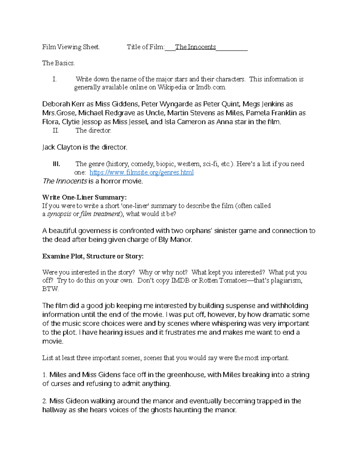 Film Viewing Sheet(9) - Ann Hall Final Grade: A - HUM 524 - UofL - Studocu