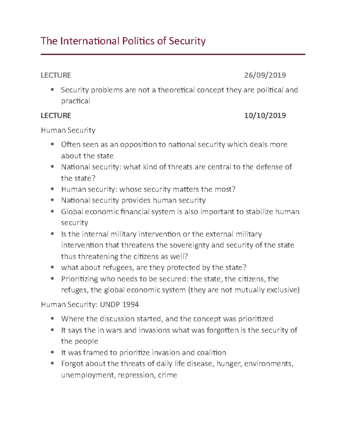 Inter pol Security Notes SEM A - The International Politics of Security ...