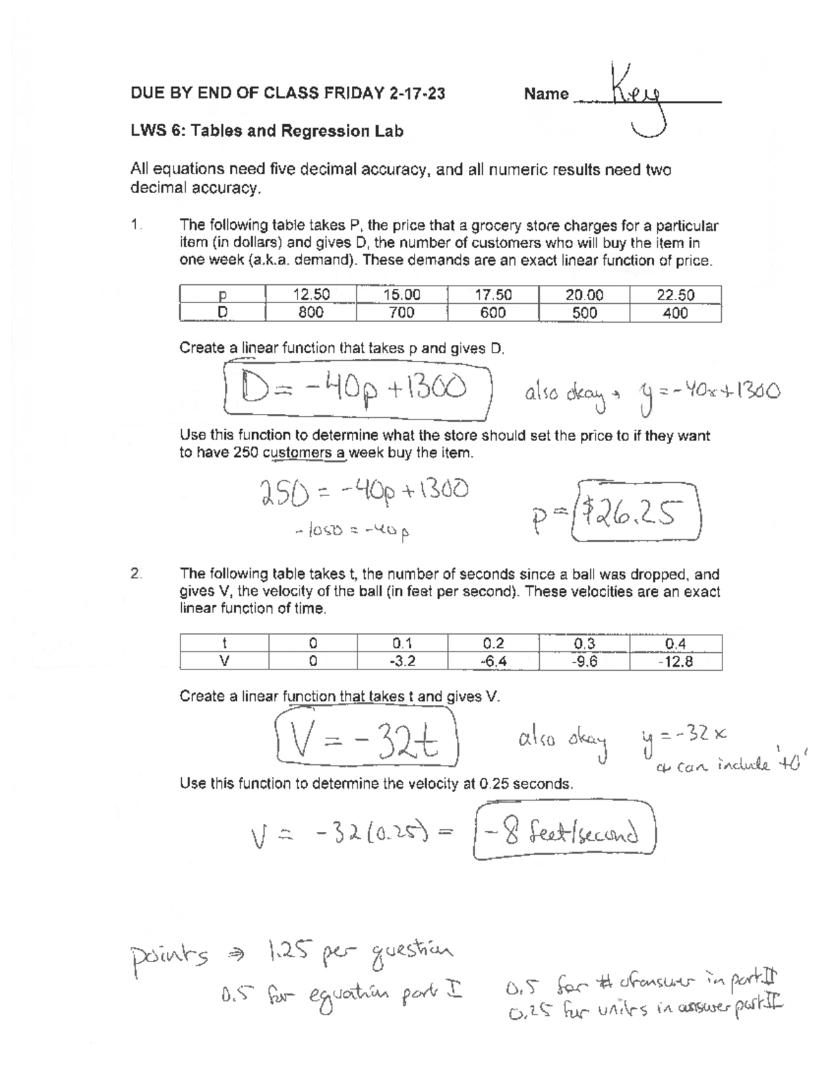 LWS 6 key - lab worksheet - DUE END OF CLASS FRIDAY Name 7 LWS 6 ...