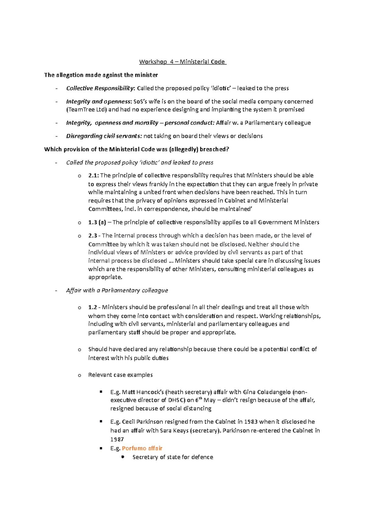 Workshop 4 - Ministerial code and the twin doctrines - Workshop 4 ...