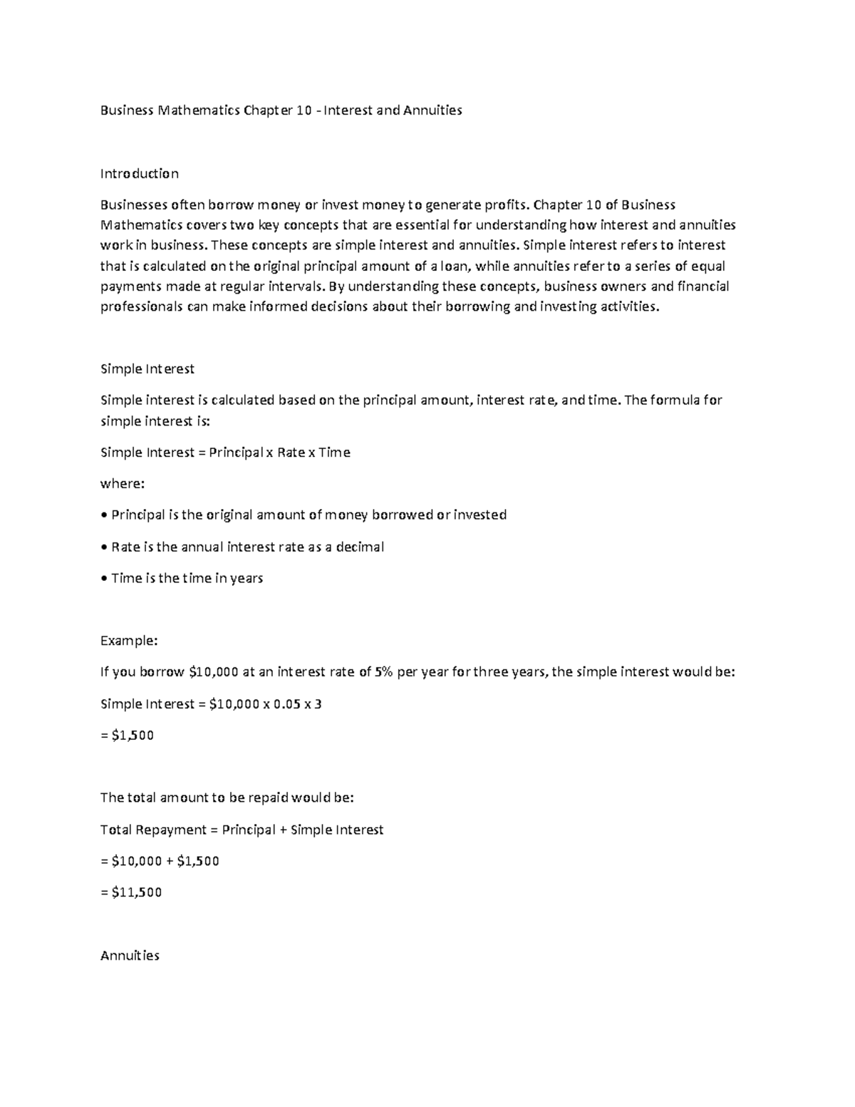Understanding Simple Interest and Annuities in Business Mathematics ...