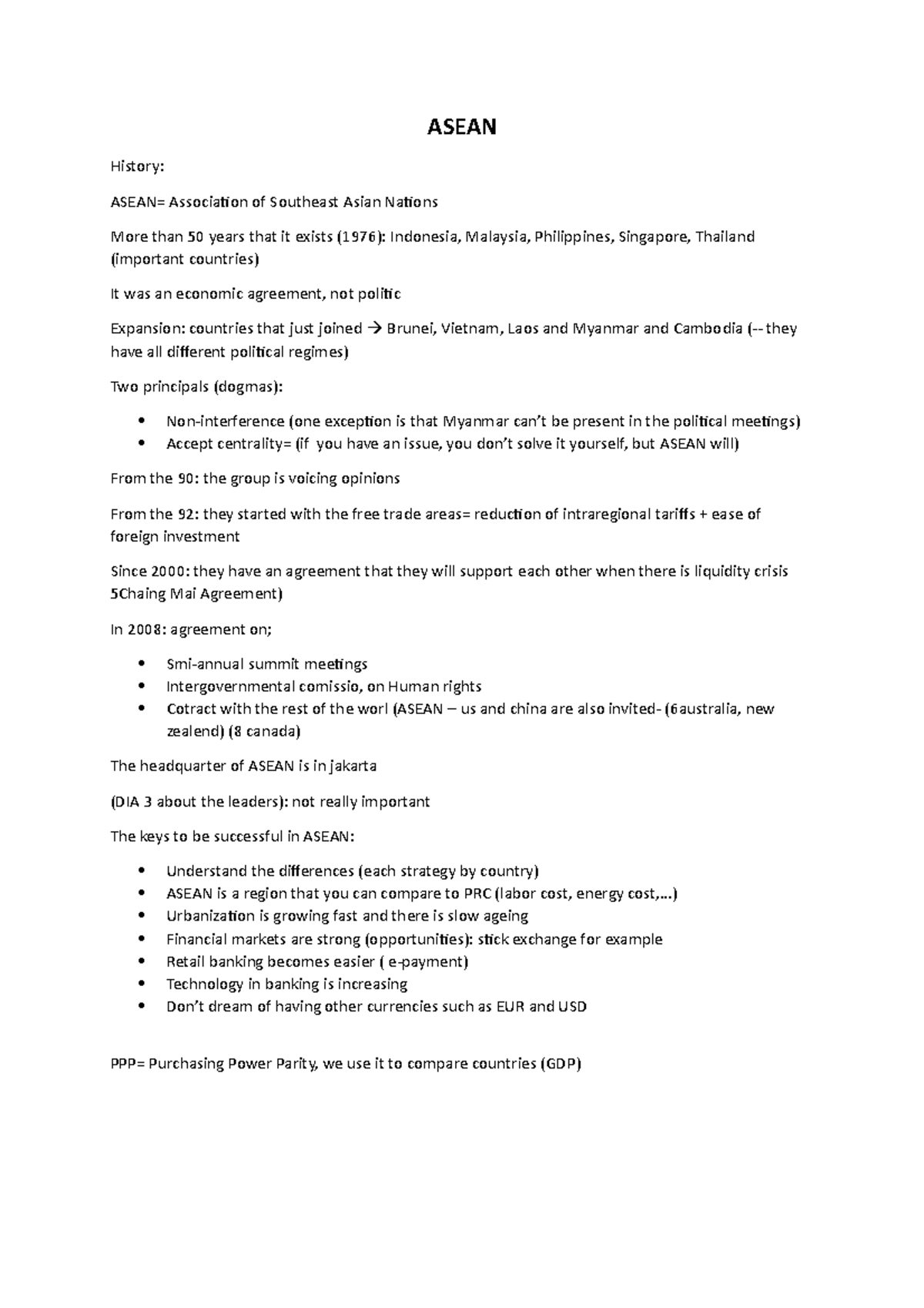 Asean lesson (before exam) - ASEAN History: ASEAN= Association of ...