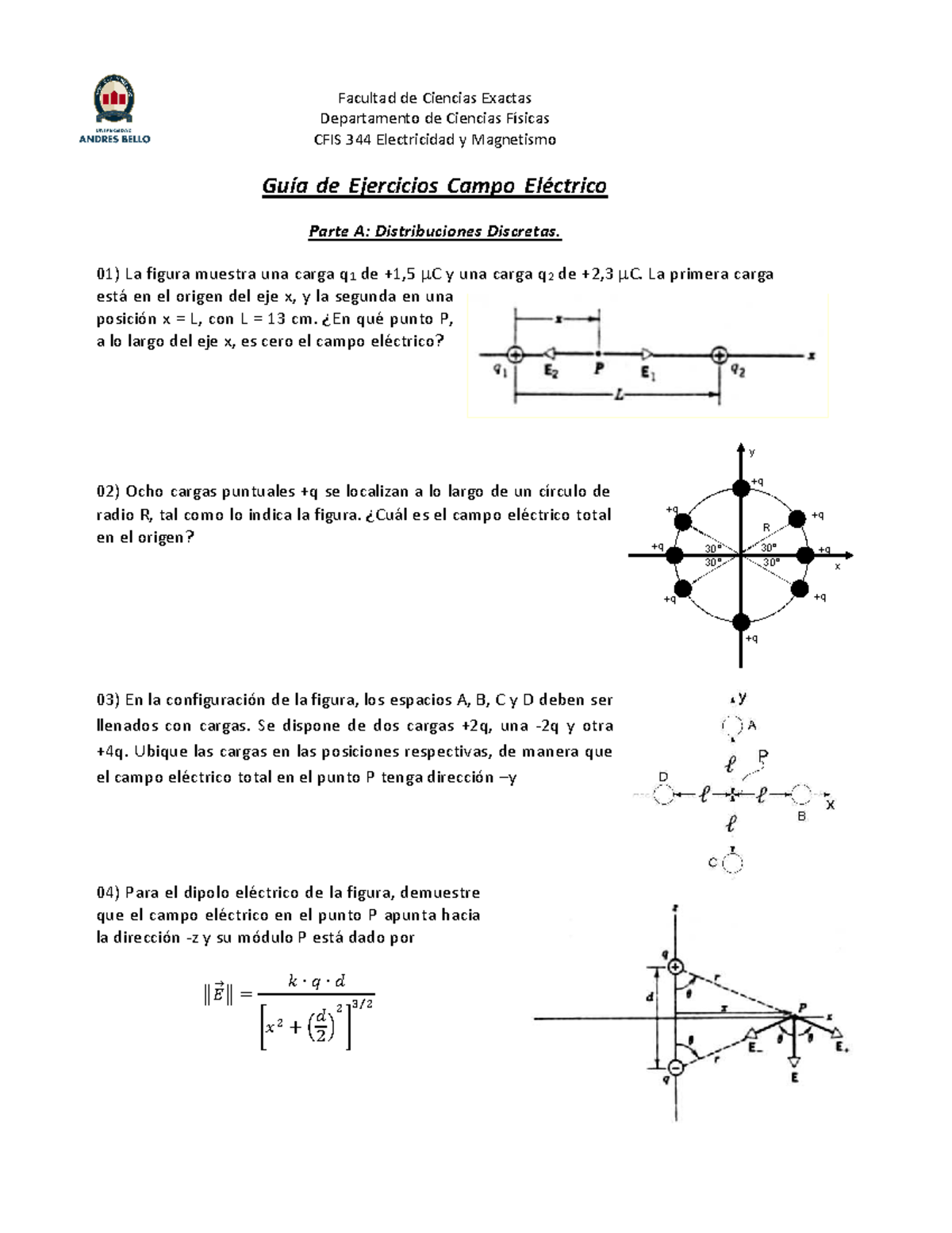 02) Guia de Ejercicios Campo Eléctrico-1 - Departamento de Ciencias Físicas CFIS 344 ...