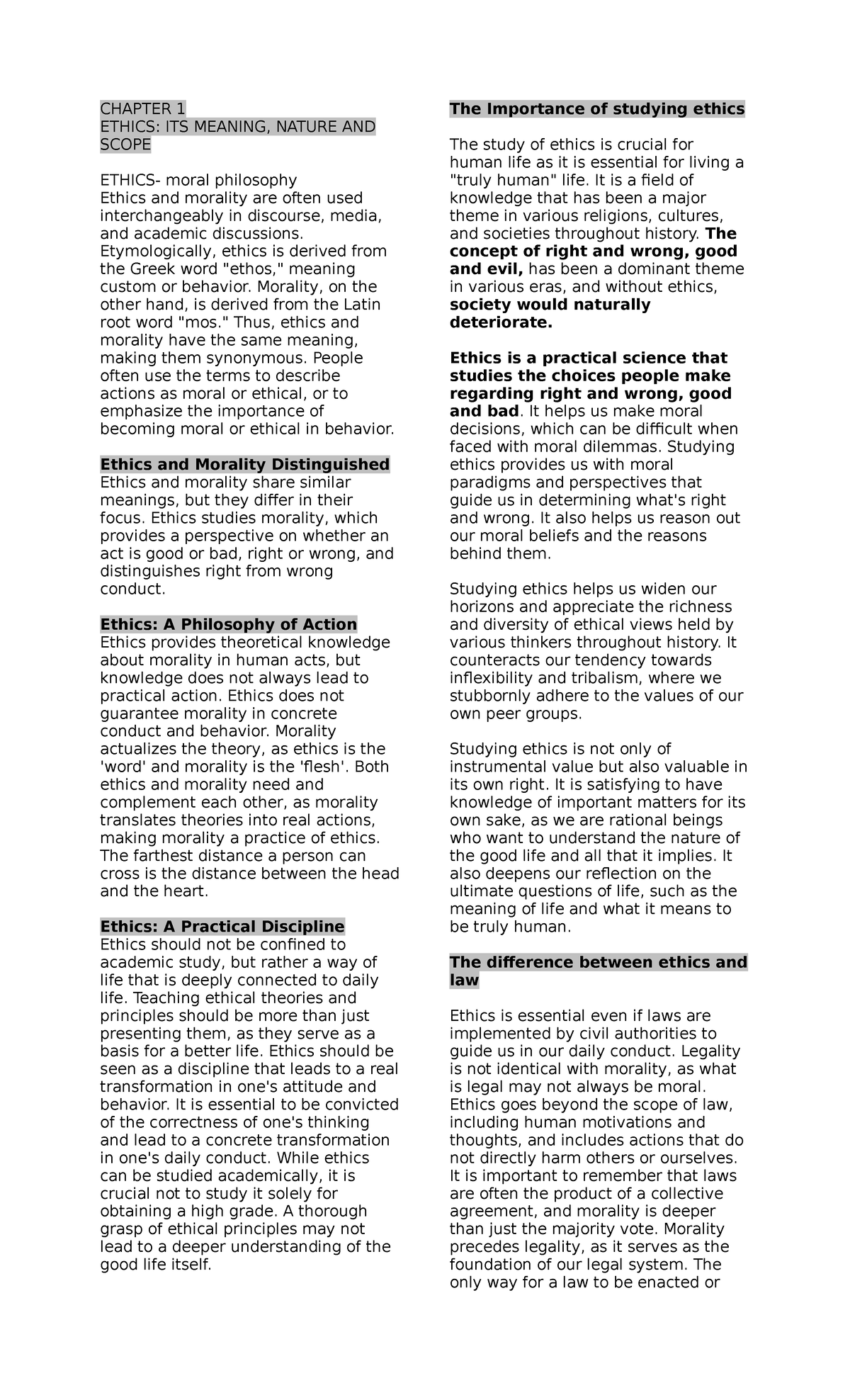 Chapter 1- Ethics - By: Apolinar Henry Fernandez - CHAPTER 1 ETHICS: ITS MEANING, NATURE AND ...