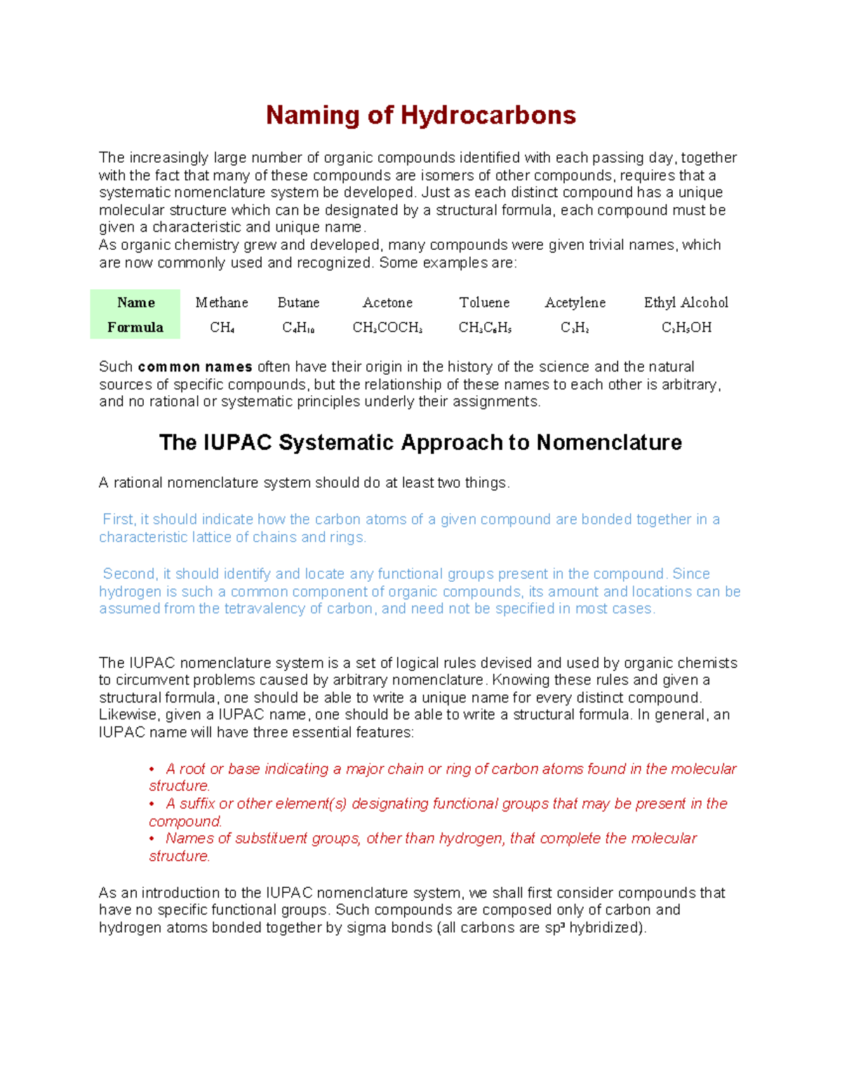 Naming of organic compounds 2024 - Naming of Hydrocarbons The ...