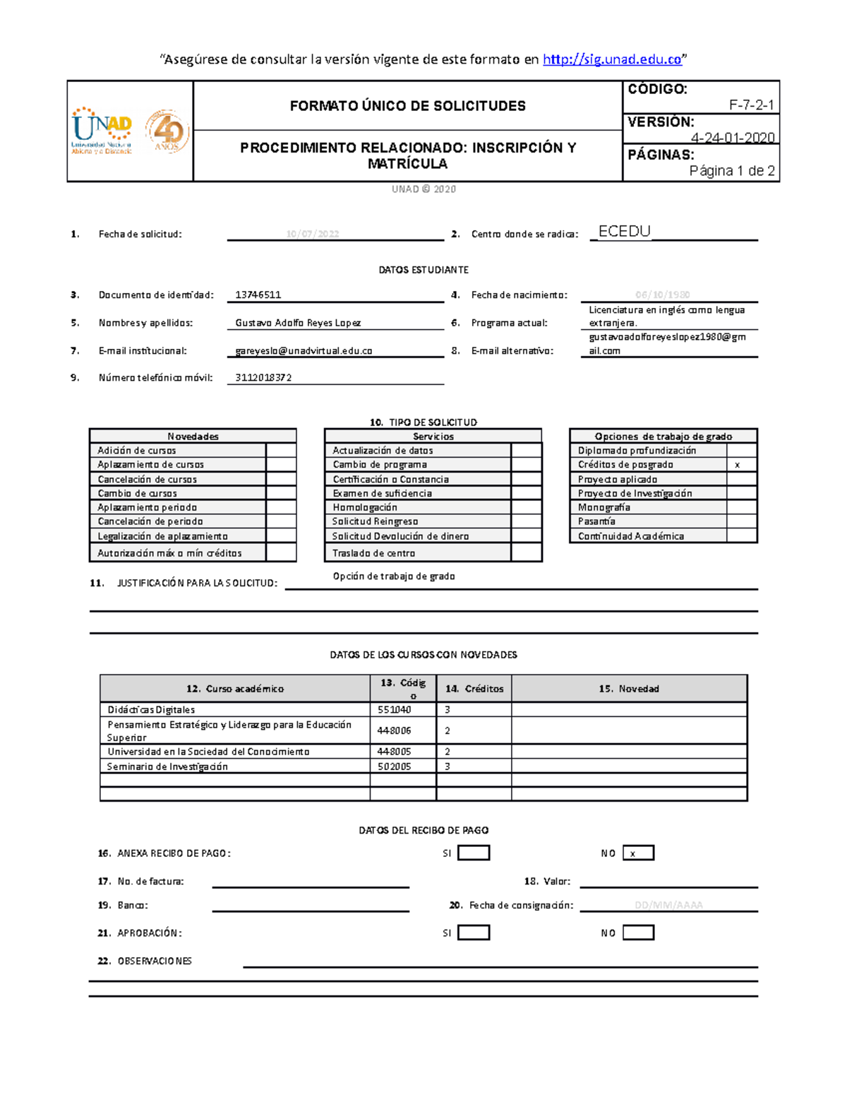 F 7 2 1 - no aplica - “Asegúrese de consultar la versión vigente de ...