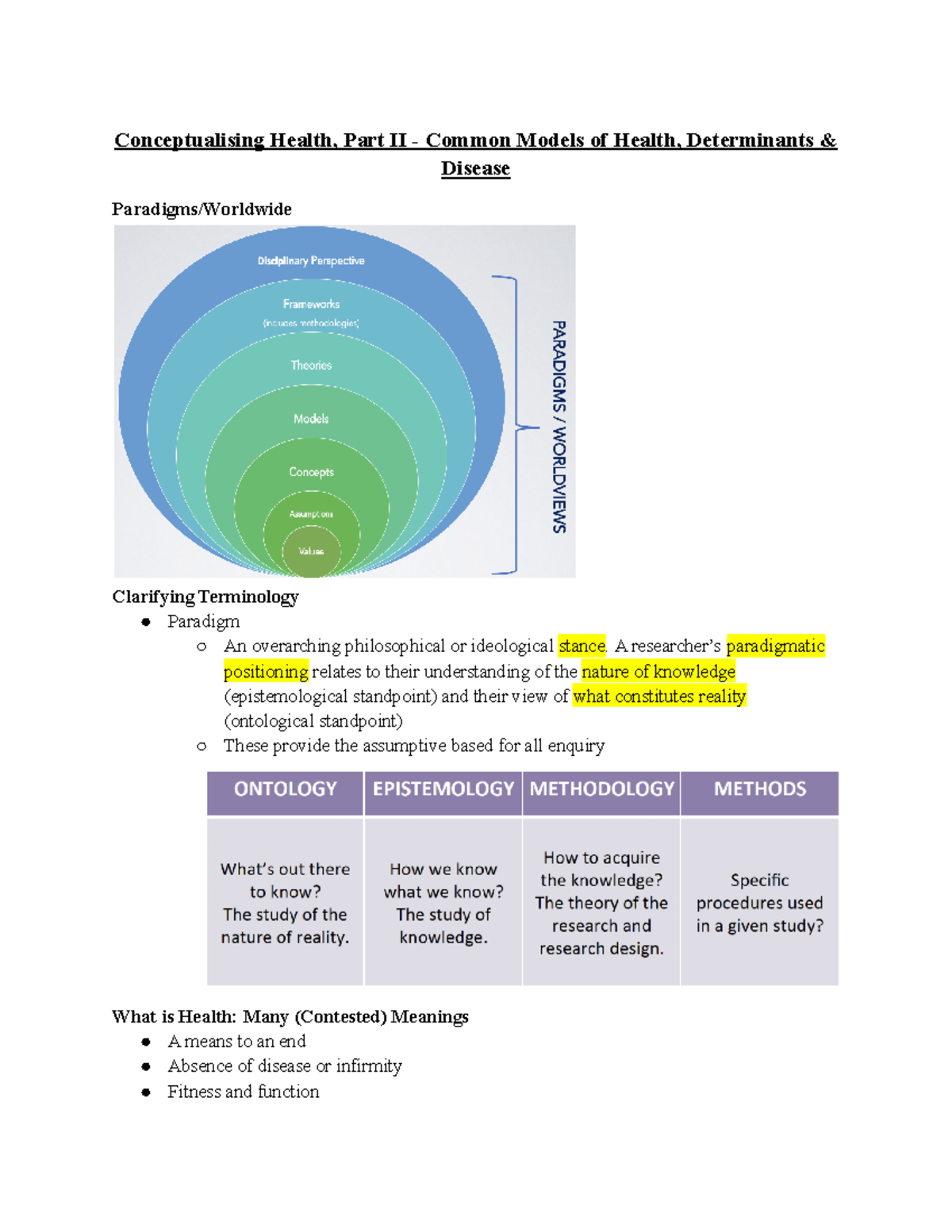 Lecture 4 Common Models of Health, Determinants & Disease ...