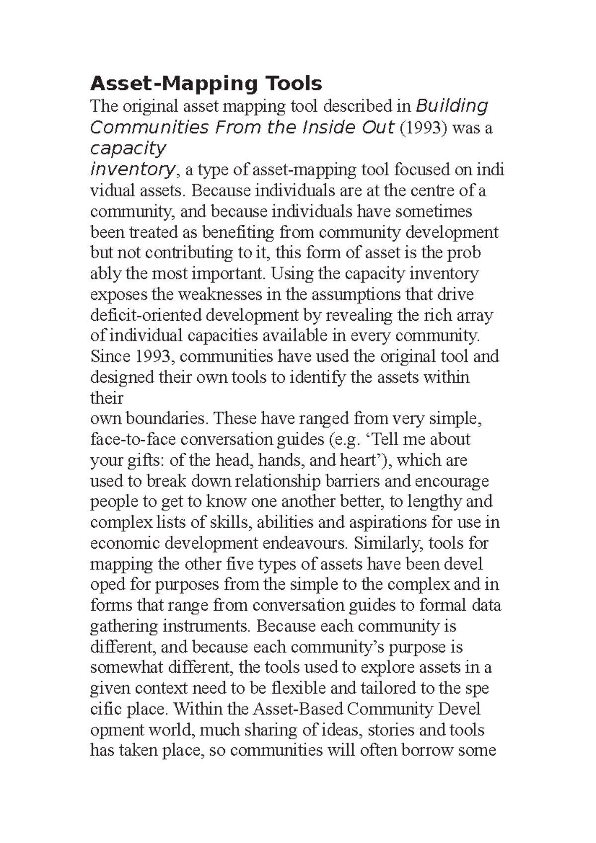 Asset mapping tools - Because individuals are at the centre of a ...