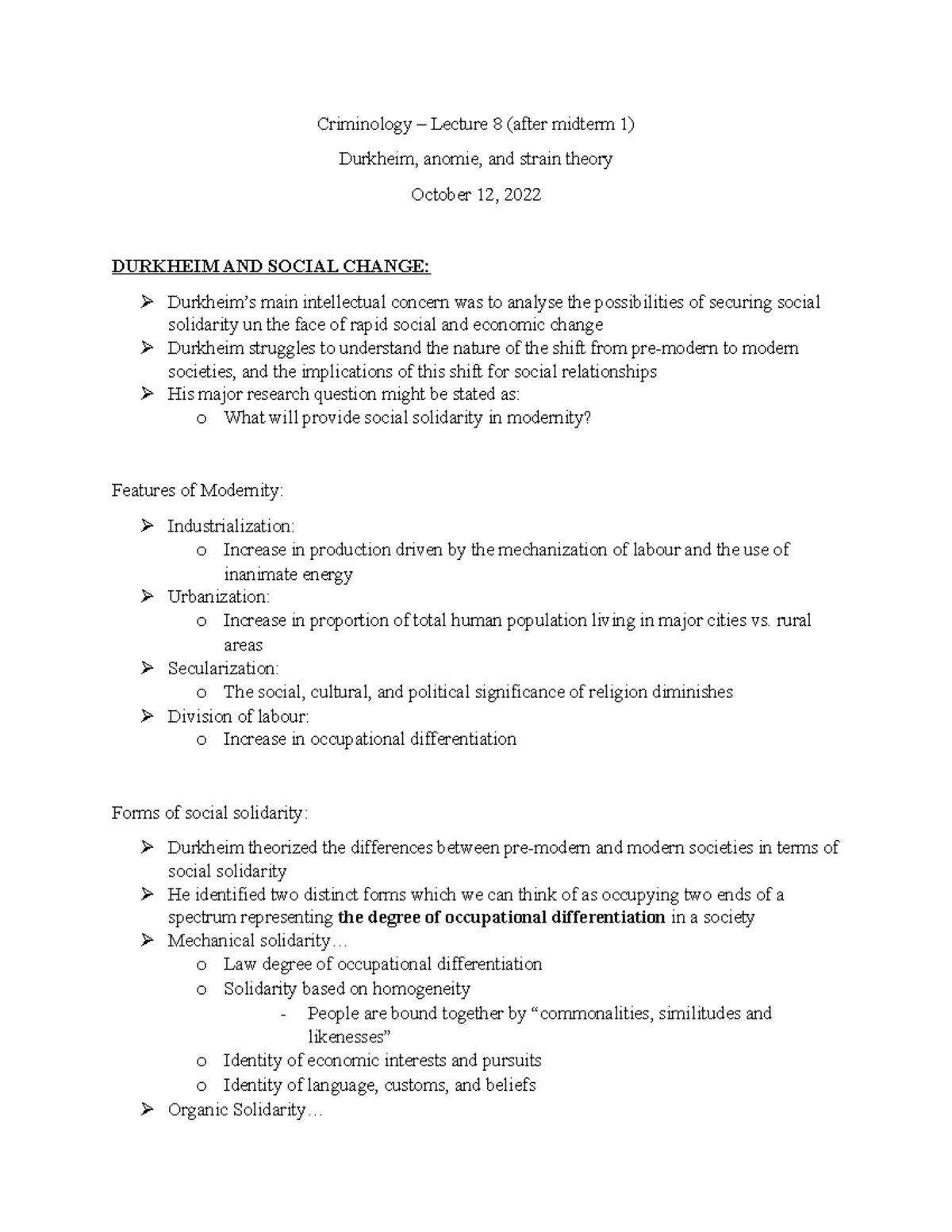 Durkheim, anomie, and strain theory - Criminology – Lecture 8 (after ...