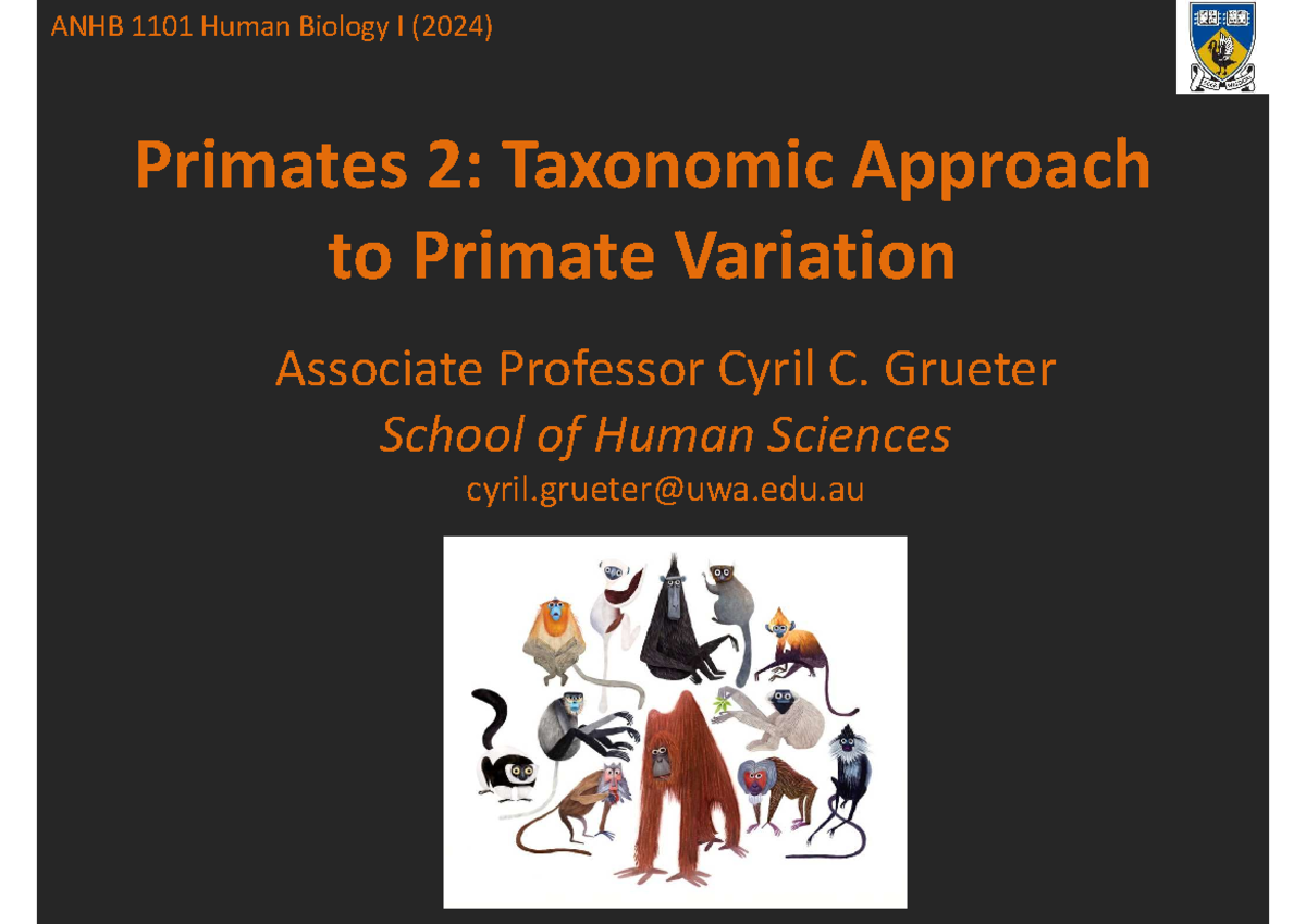 Primates 2 - topic - Primates 2: Taxonomic Approach to Primate ...