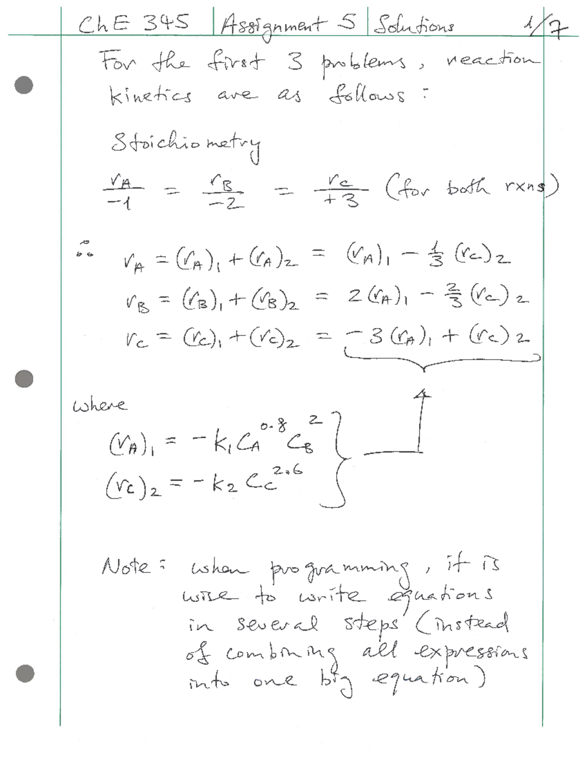 A5-solutions - assignment 5 - Ch E345 - n Ms w m :Lmk mm. (M. WWAMWMs ...