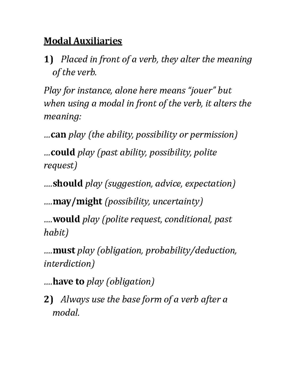 Document Modal Auxiliaries and Question Formation - Modal Auxiliaries ...