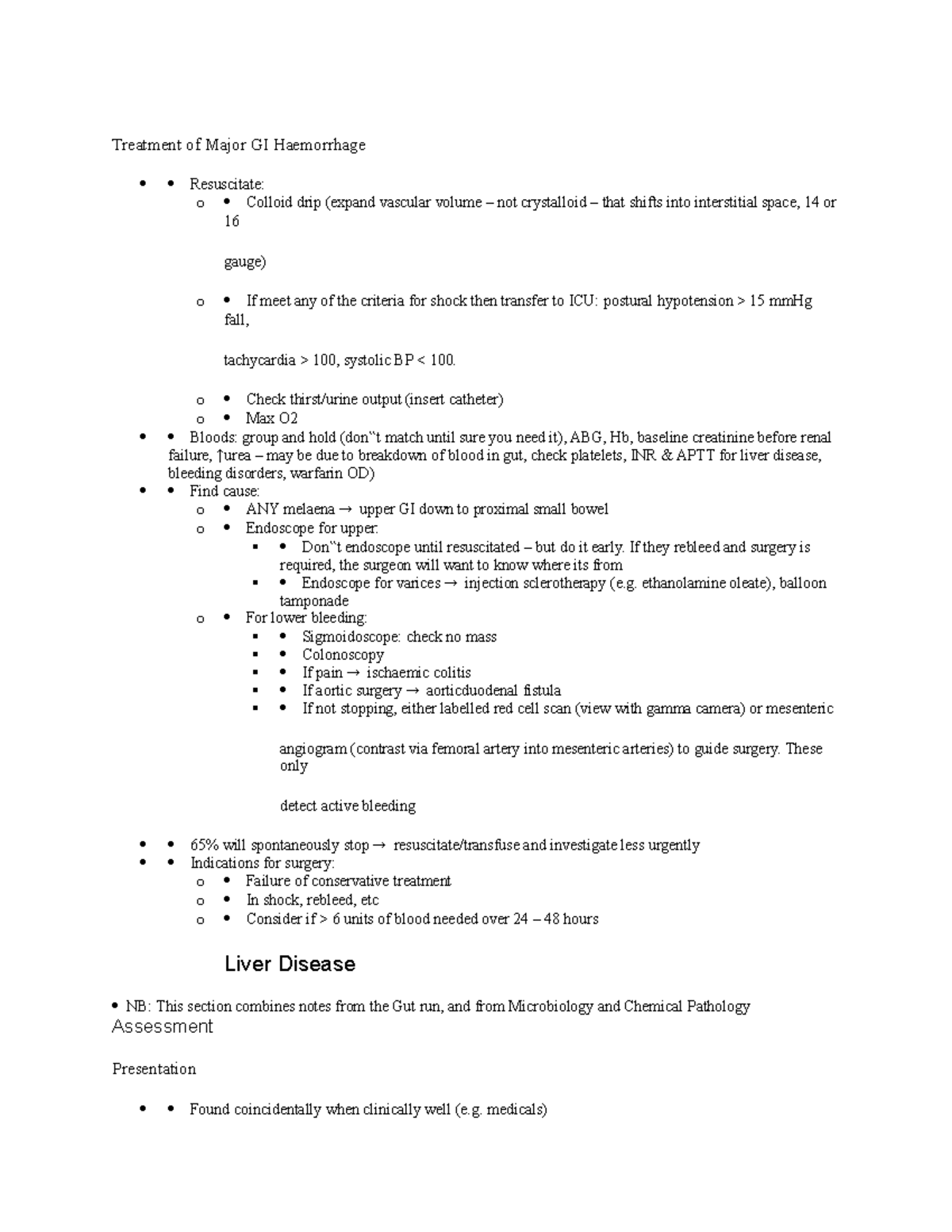 Surgery 23 - Treatment of Major GI Haemorrhage Resuscitate: o Colloid ...