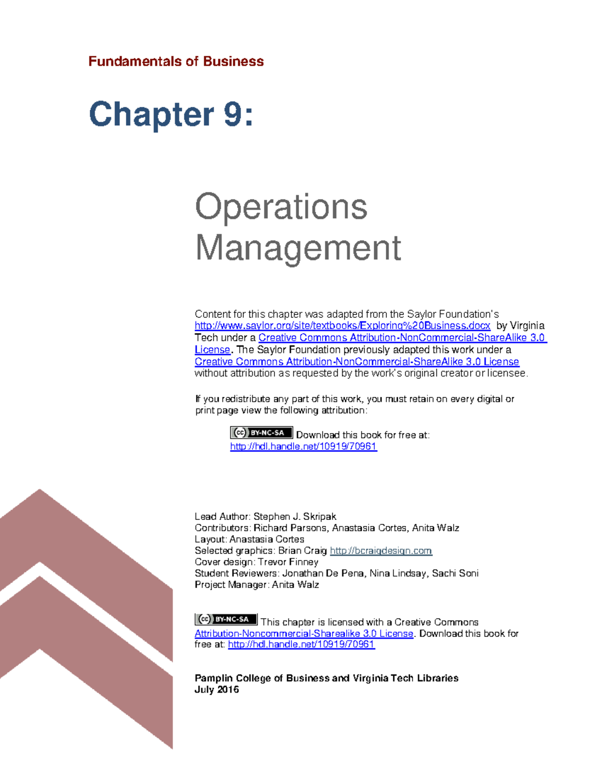 Chapter 9 Operations Management - ####### Fundamentals of Business ...