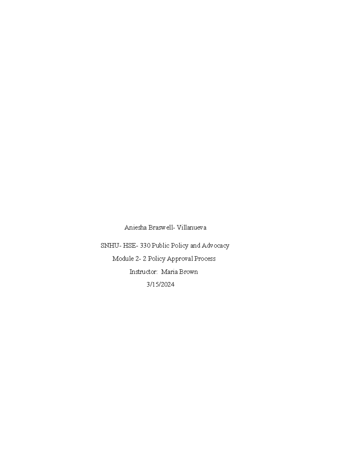 HSE-330 Module 2 Outline - Aniesha Braswell- Villanueva SNHU- HSE- 330 ...