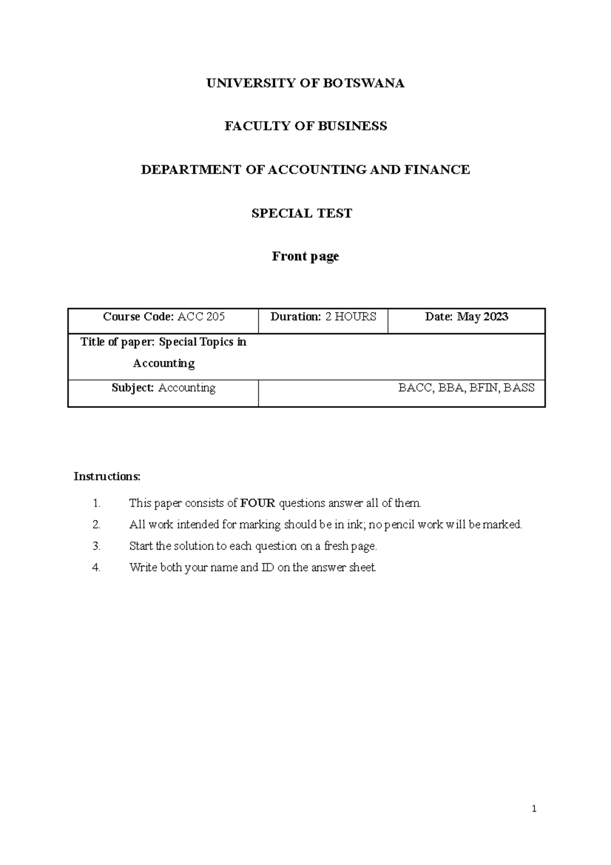 2023 ACC 205 special test - Special Topics in Accounting - UB - Studocu