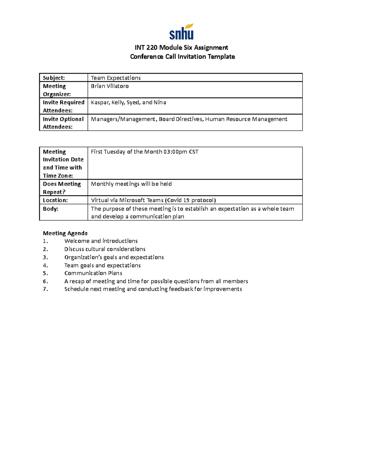 INT 220 Conference Call Invitation Template - INT 220 Module Six ...