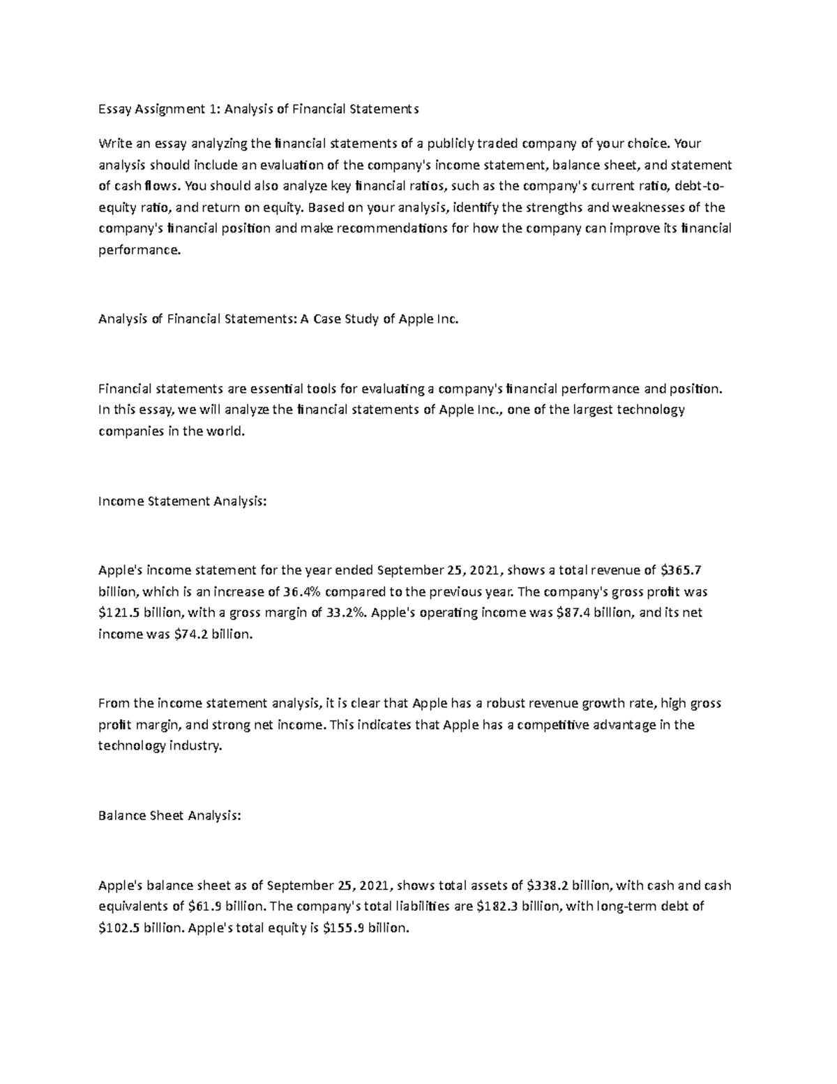 Unit 1 Essay Assignment 1 - Essay Assignment 1: Analysis of Financial ...