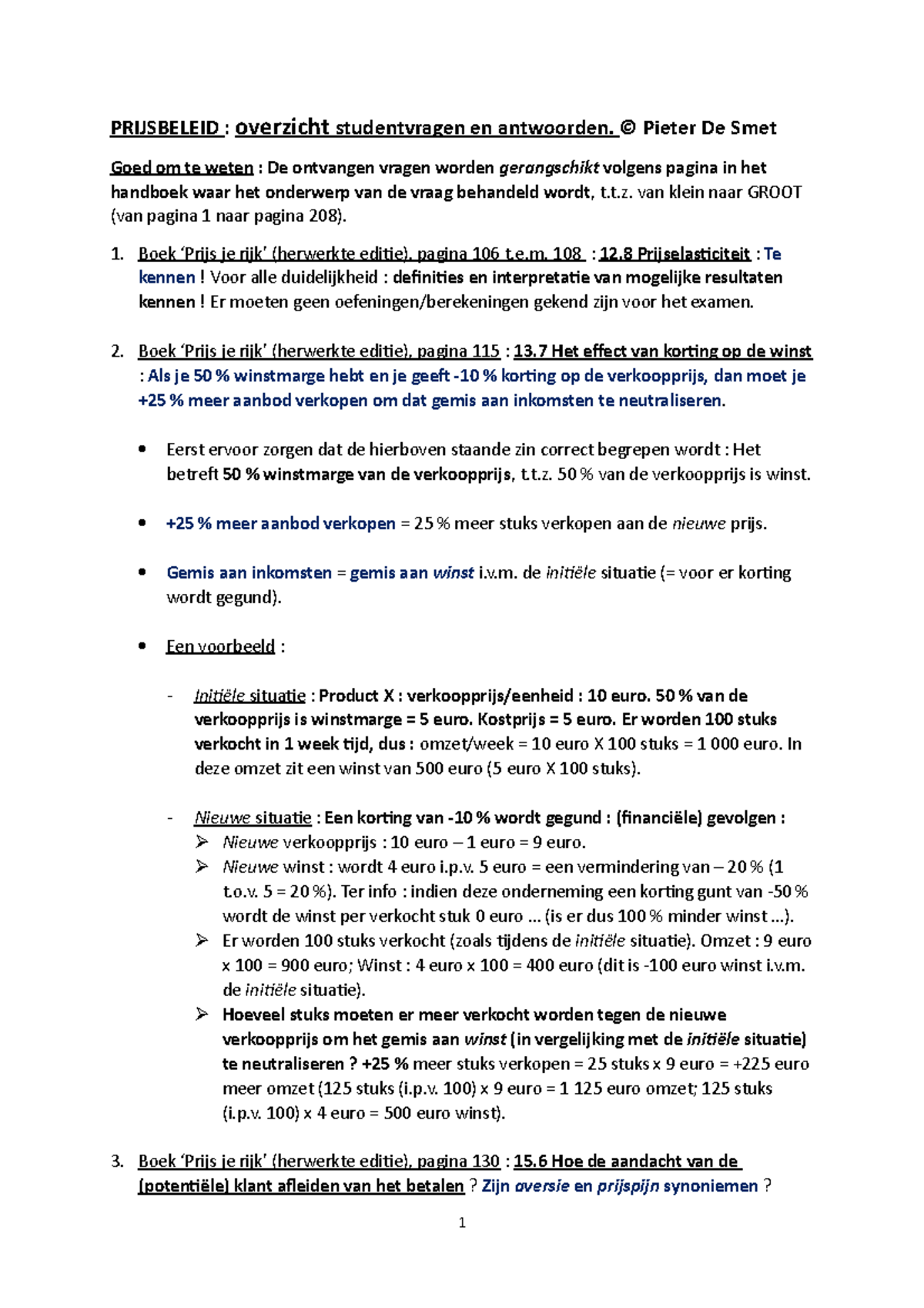 Prijsbeleid Studentvragen en Antwoorden - PRIJSBELEID : overzicht ...