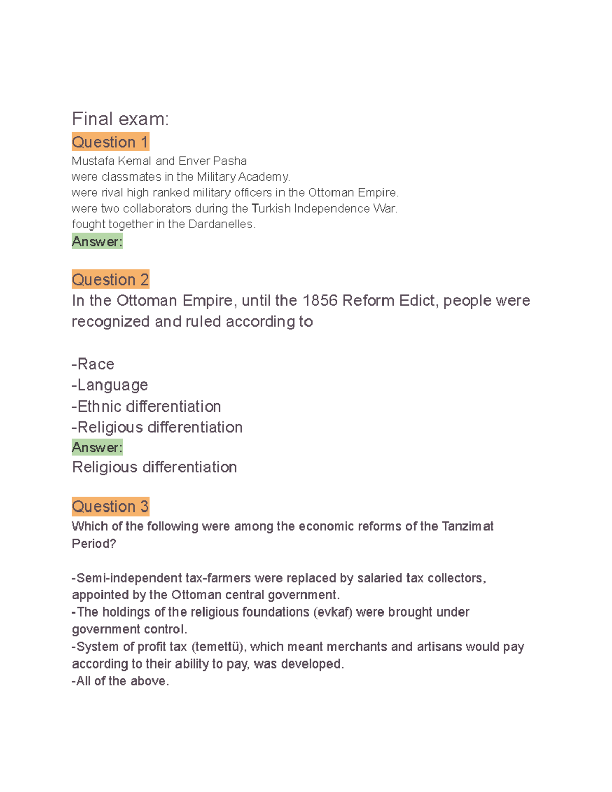 HST1001 chapter history of ataturk - Final exam: Question 1 Mustafa ...