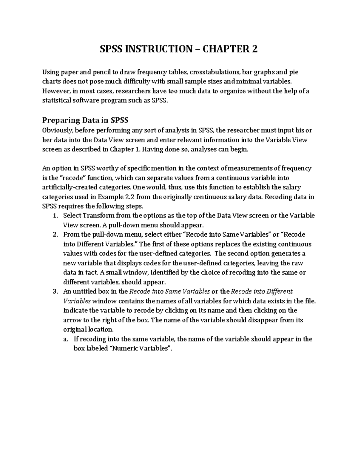 Ch3SPSSexercises - exercise for spss - SPSS INSTRUCTION – CHAPTER 2 ...