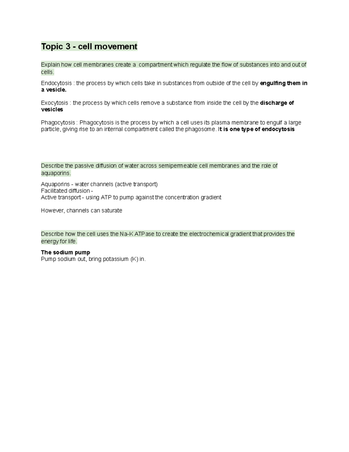 BIOL1008 Topic 3 - cell movement - Topic 3 - cell movement Explain how ...