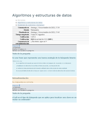 Algoritmos y estructuras de datos - Examen Semana 1 - Studocu