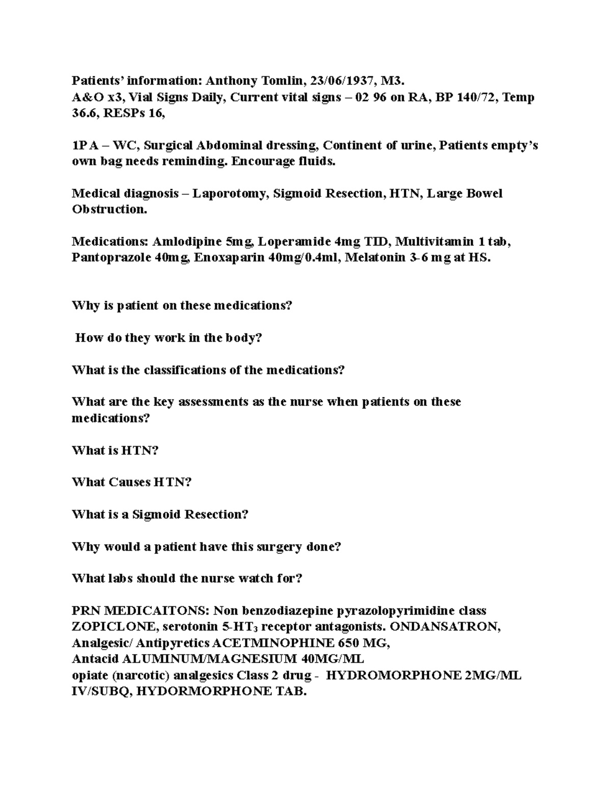 Paitents Assignment - Client mind maps - Patients’ information: Anthony ...