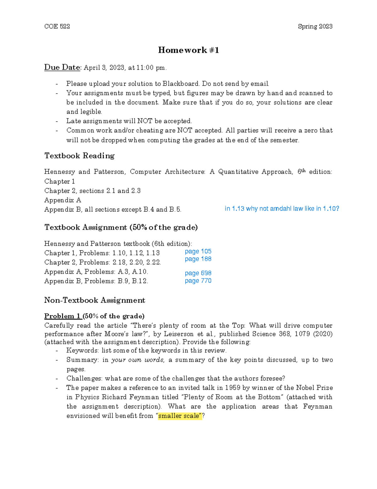 Homework #1 - please give as much details as possible - COE 522 Spring ...