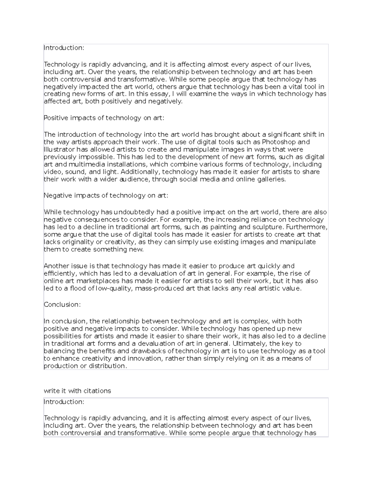 Writing project - Introduction: Technology is rapidly advancing, and it ...