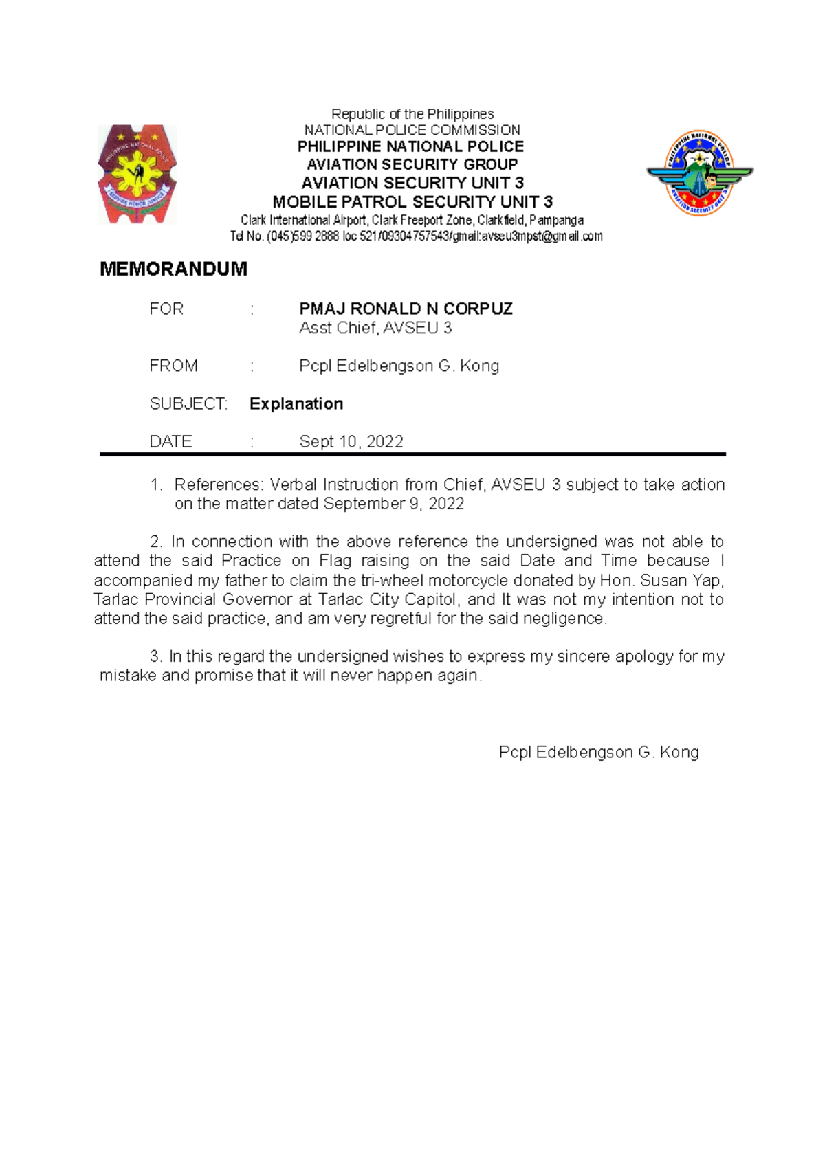 Explanation-edelkong - Republic of the Philippines NATIONAL POLICE ...