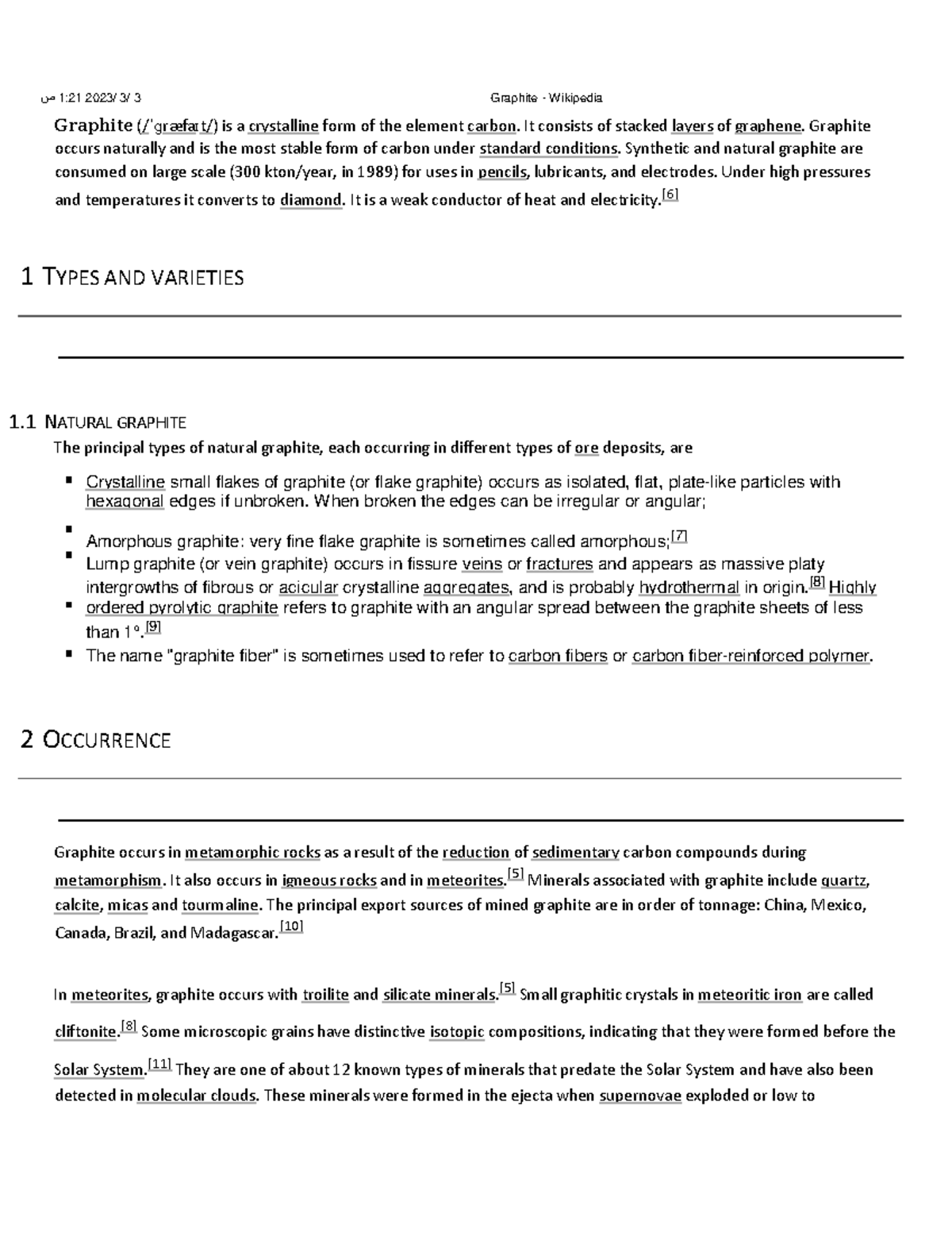 Graphite - Wikipedia - ص 1:21 2023/ 3/ 3 Graphite - Wikipedia Graphite ...