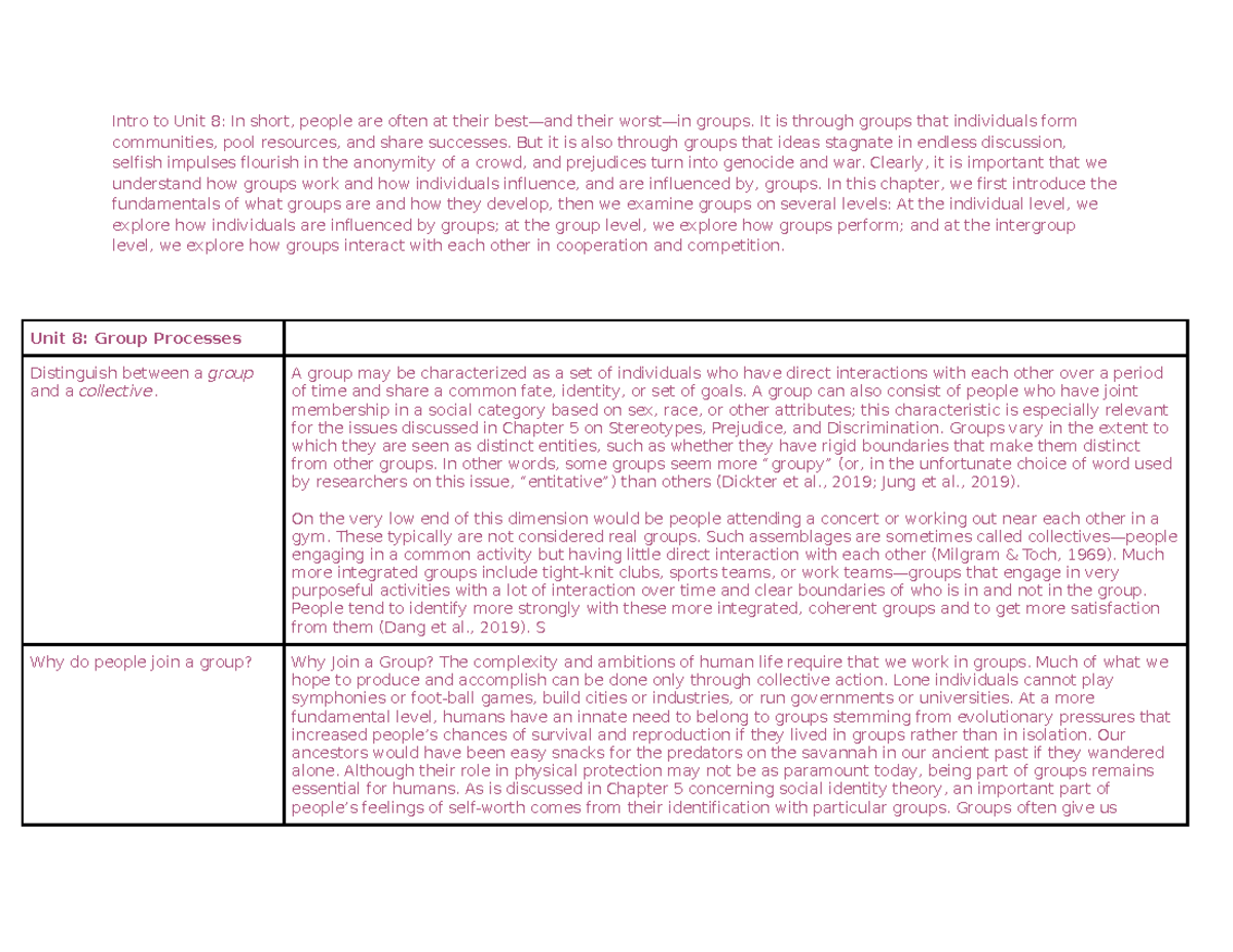 Psyc 379 Unit 8 - Learning Objectives - Intro to Unit 8: In short ...