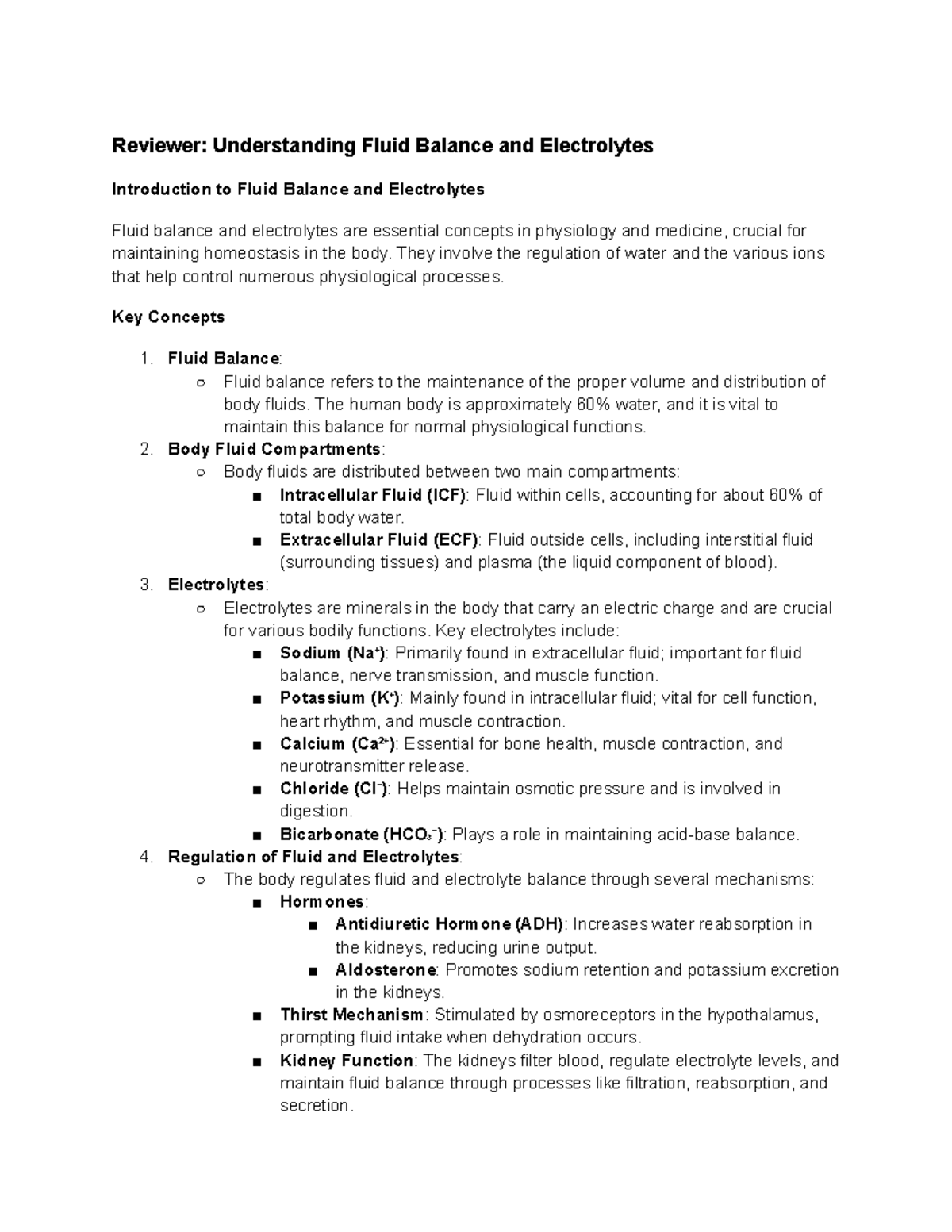 Reviewer Understanding Fluid Balance and Electrolytes - Reviewer ...
