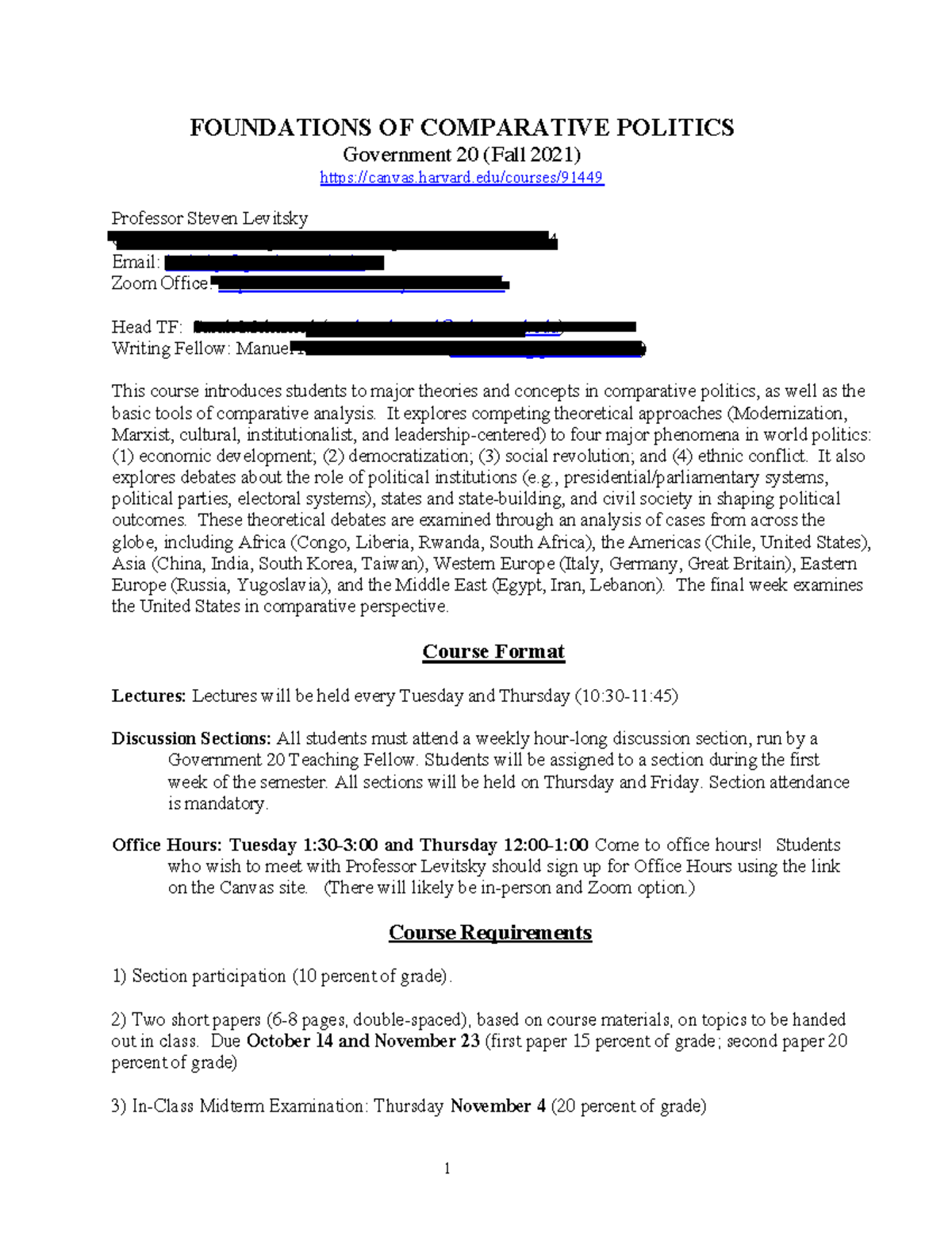 Gov20 Syllabus Comparative Politics - FOUNDATIONS OF COMPARATIVE ...