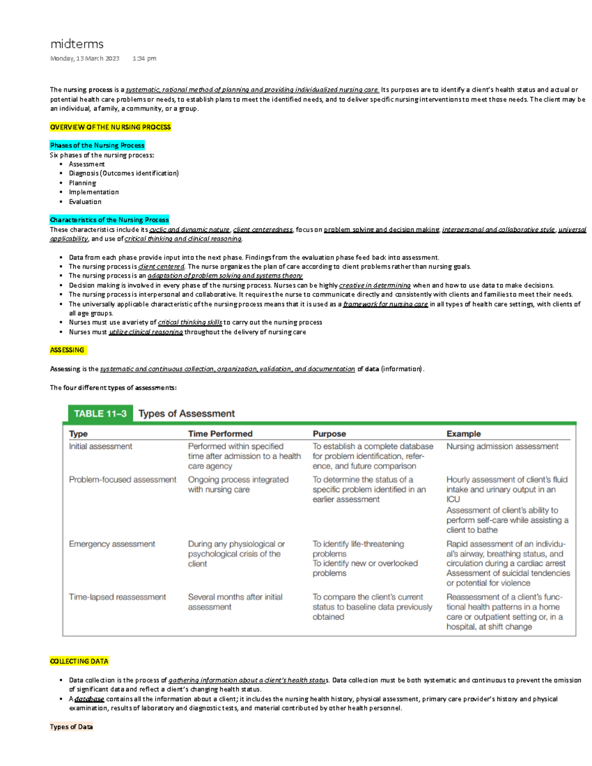 fundamentals of nursing - The nursing process is a systematic, rational ...