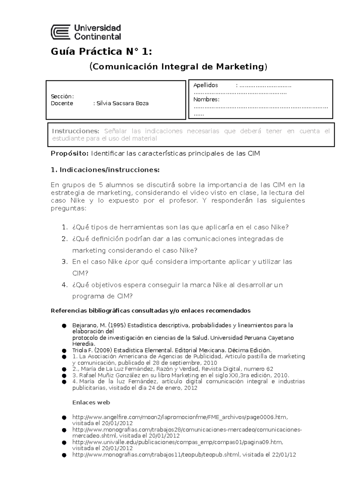 Semana 1- Guía de practica - Guía Práctica N° 1: (Comunicación Integral ...