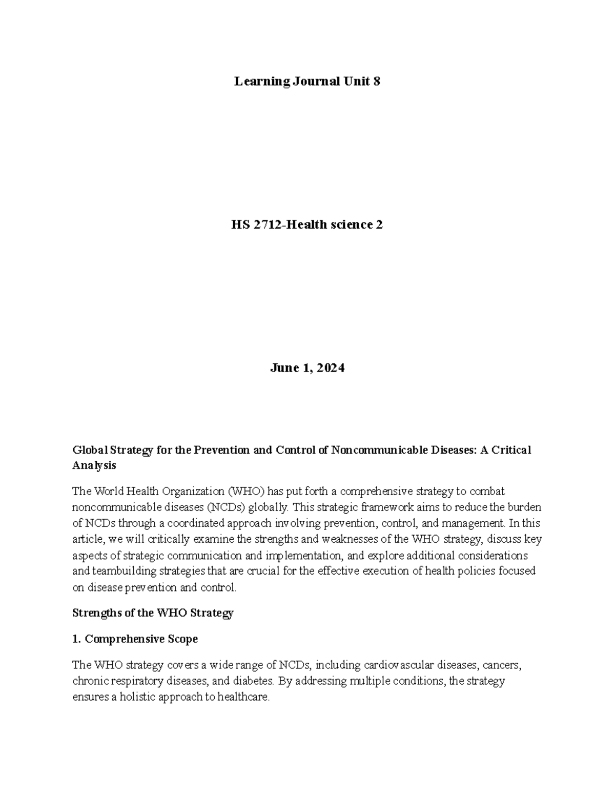 Hs 2712 learning journal unit 8 - Learning Journal Unit 8 HS 2712 ...