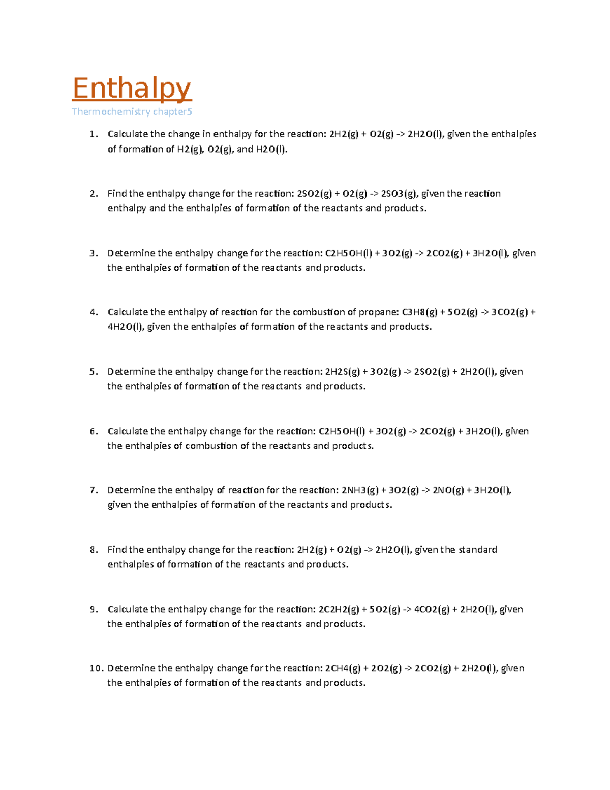 Enthalpy Thermochemistry chapter 5 - Enthalpy Thermochemistry chapter ...
